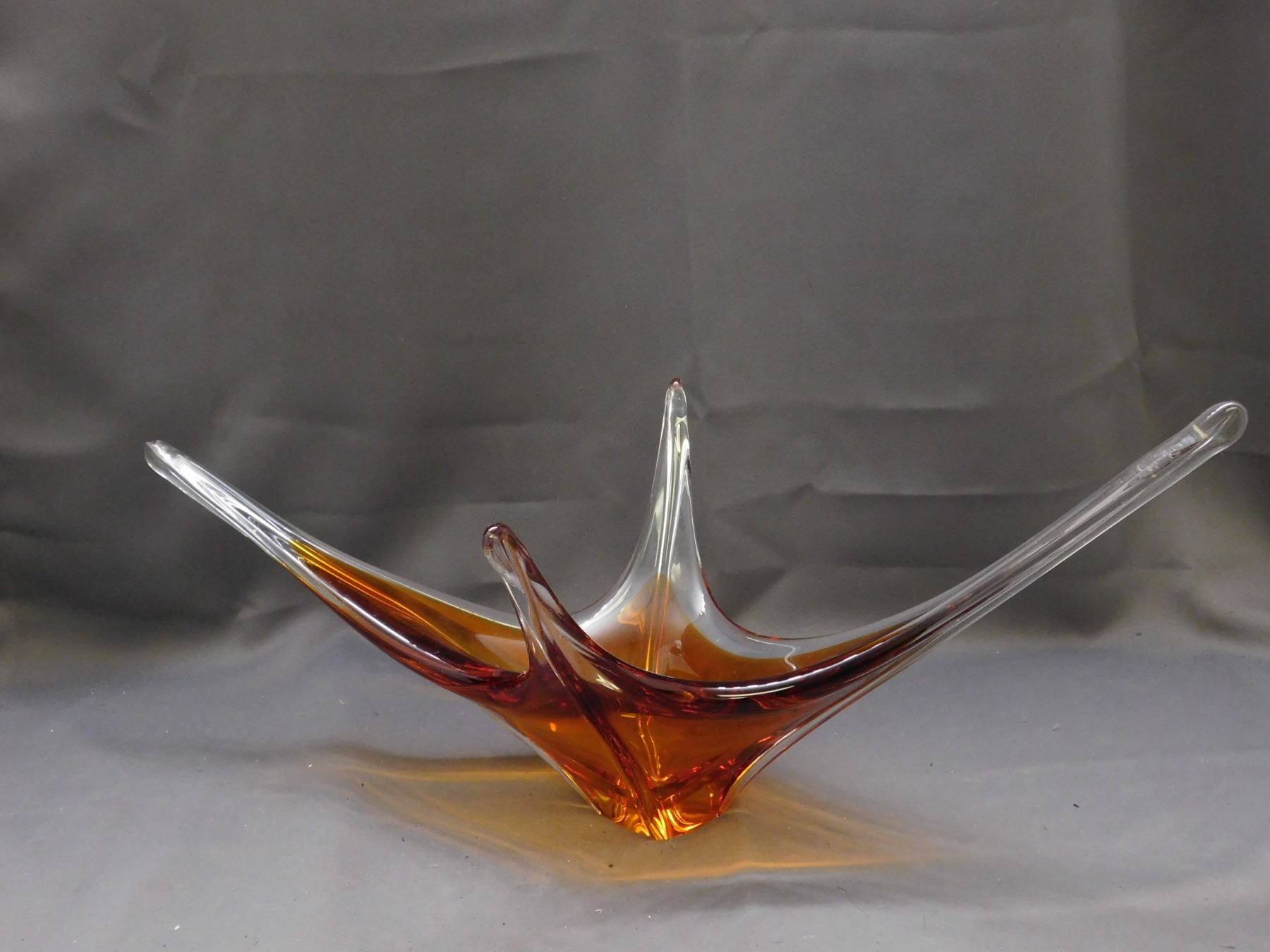Vintage MCM Art Glass Blown Glass Centerpiece Orange