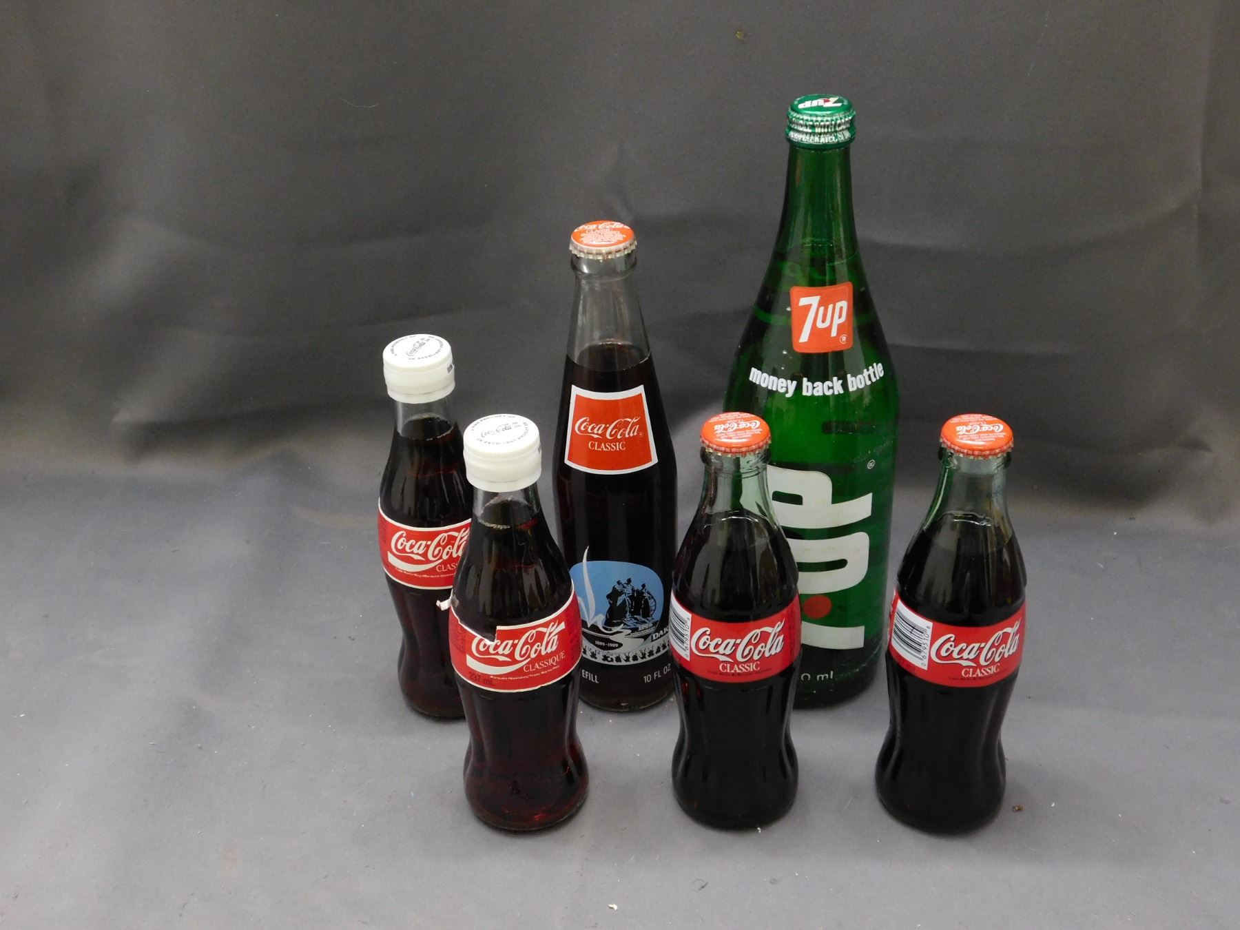 Lot of Sealed Vintage Glass Pop Bottles Coca Cola, 7-Up