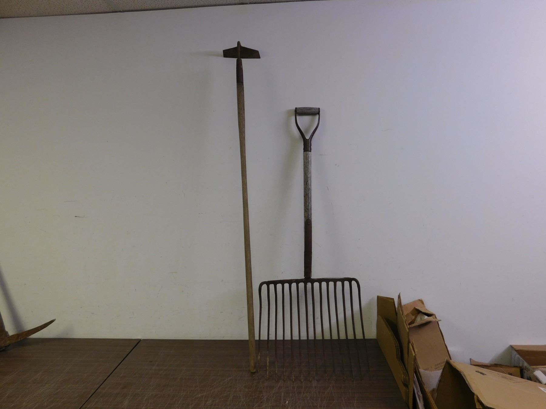 Lot of 2 Vintage/Antique 10 Tine Pitchfork Hay Potato Rake, Garden Hoe
