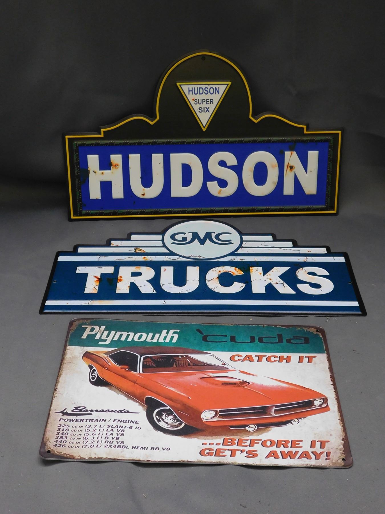 Lot of 3 Street Sign Style Wall Hanging Tin Decorations Hudson, GMC ...