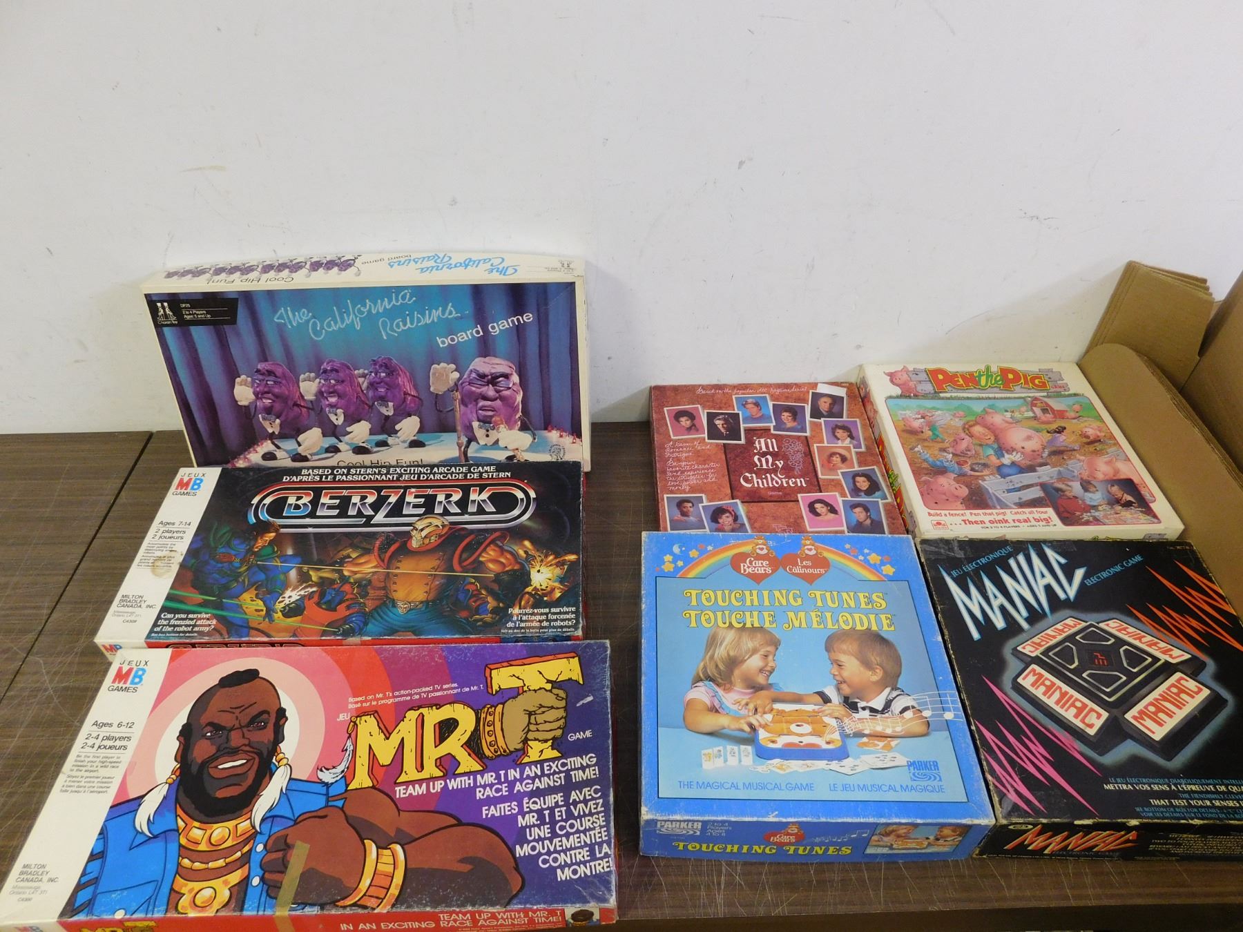 Lot of 7 Tabletop Board Games Mr T, Berzerk, Maniac, California Raisins ...