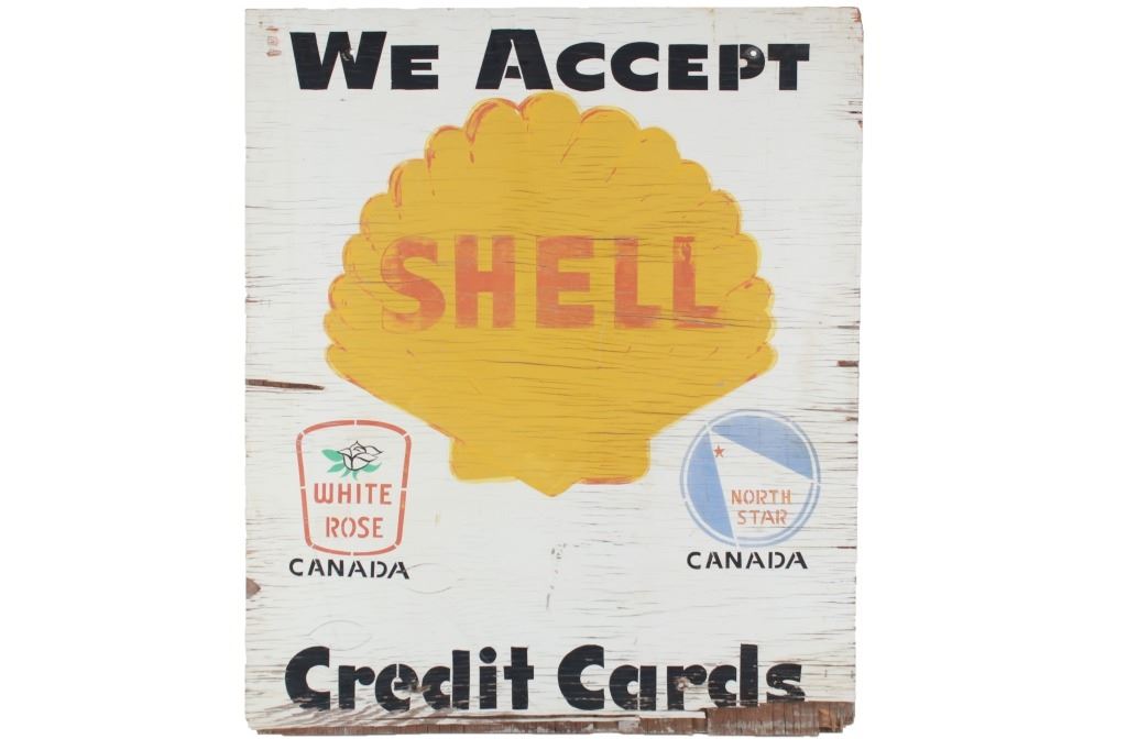 Large Wood Canadian Shell Gasoline Sign 1960-70s