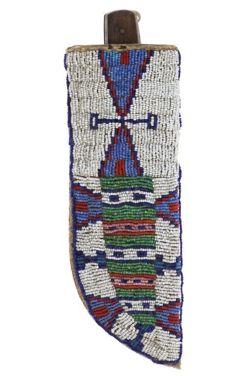 Ca. 1870 Sioux Beaded Parfleche Knife Sheath Knife