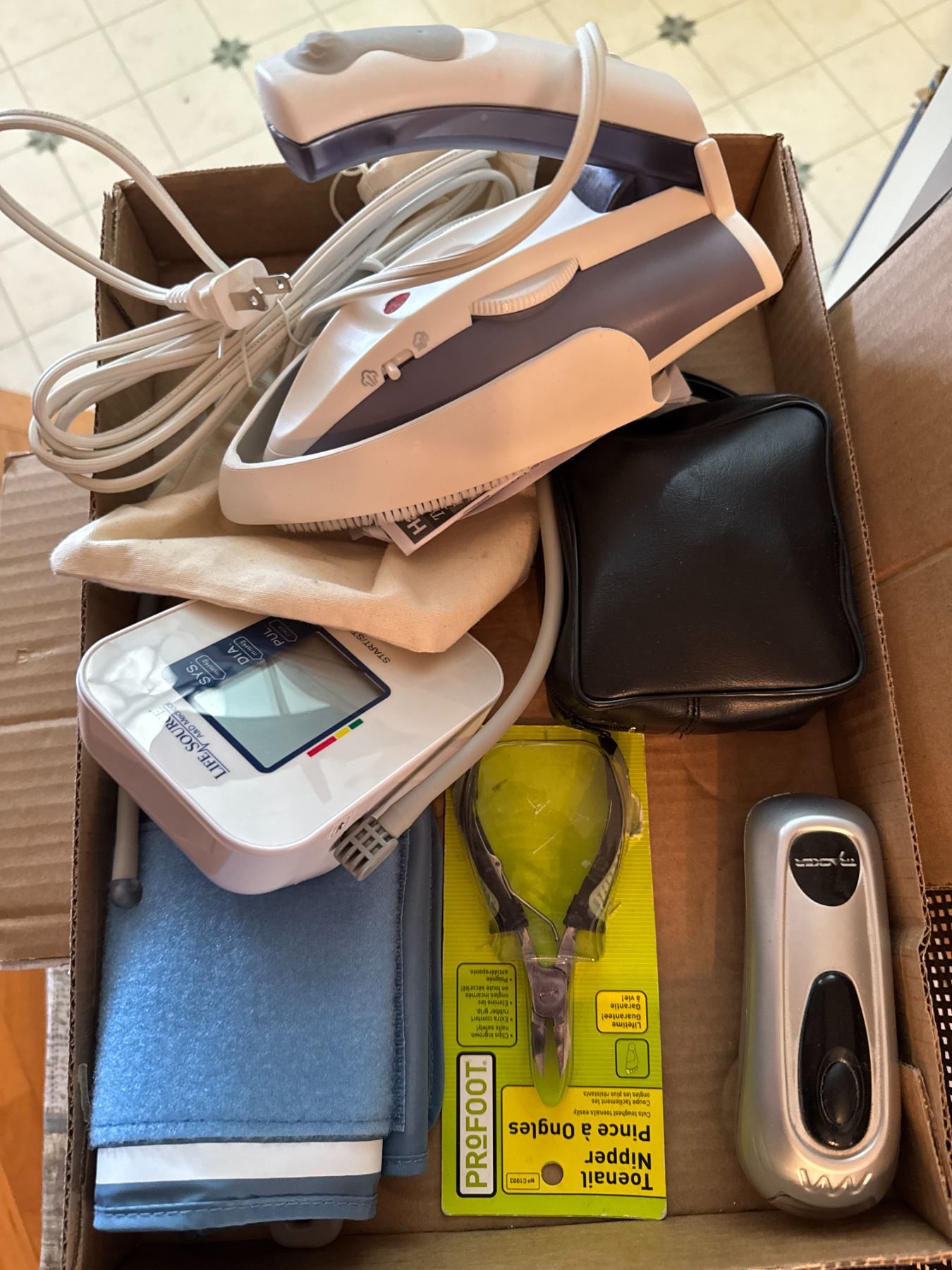 Blood pressure, monitor, toenail, clippers, iron, etc.