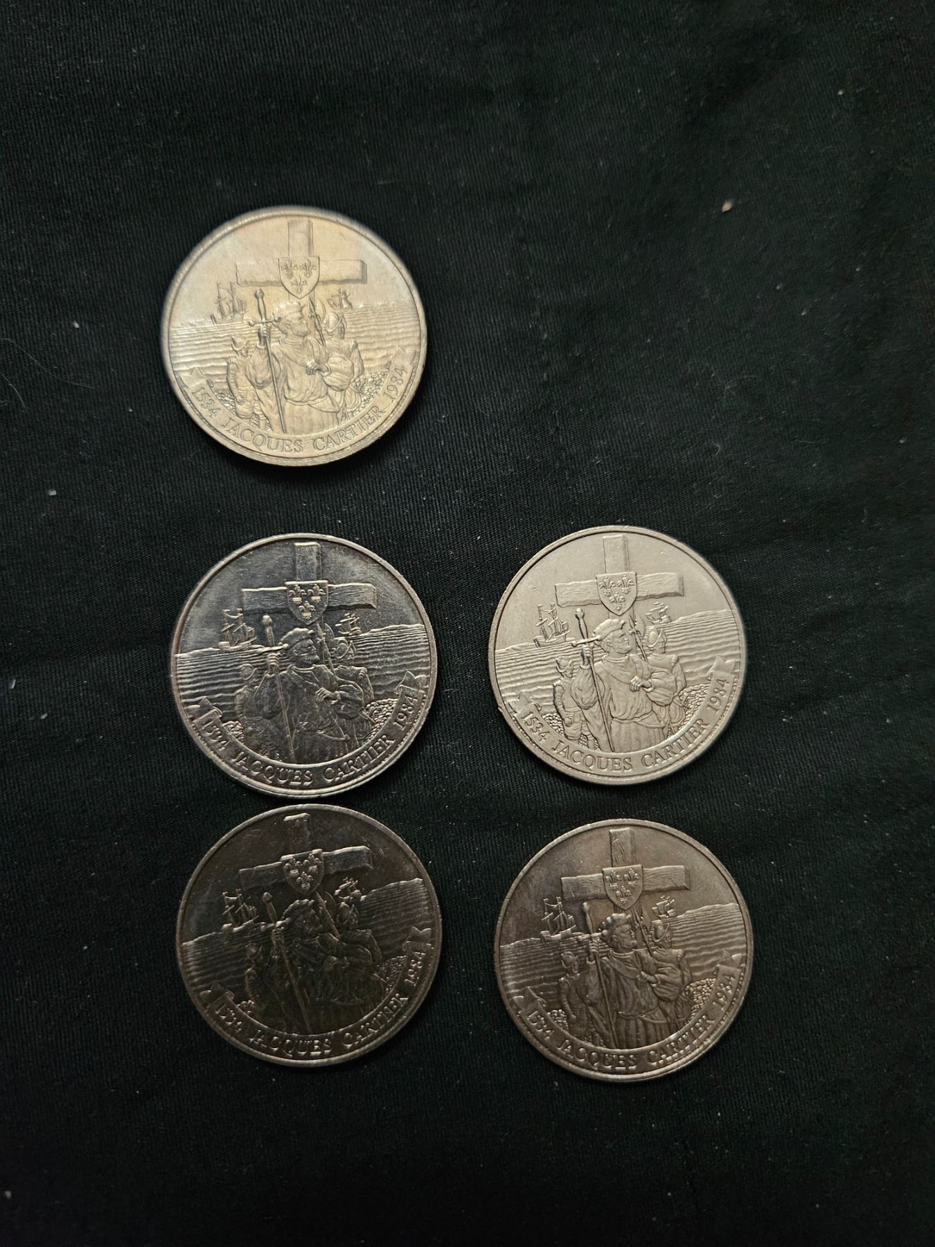 5x Jacques Cartier Canadian Dollar coins