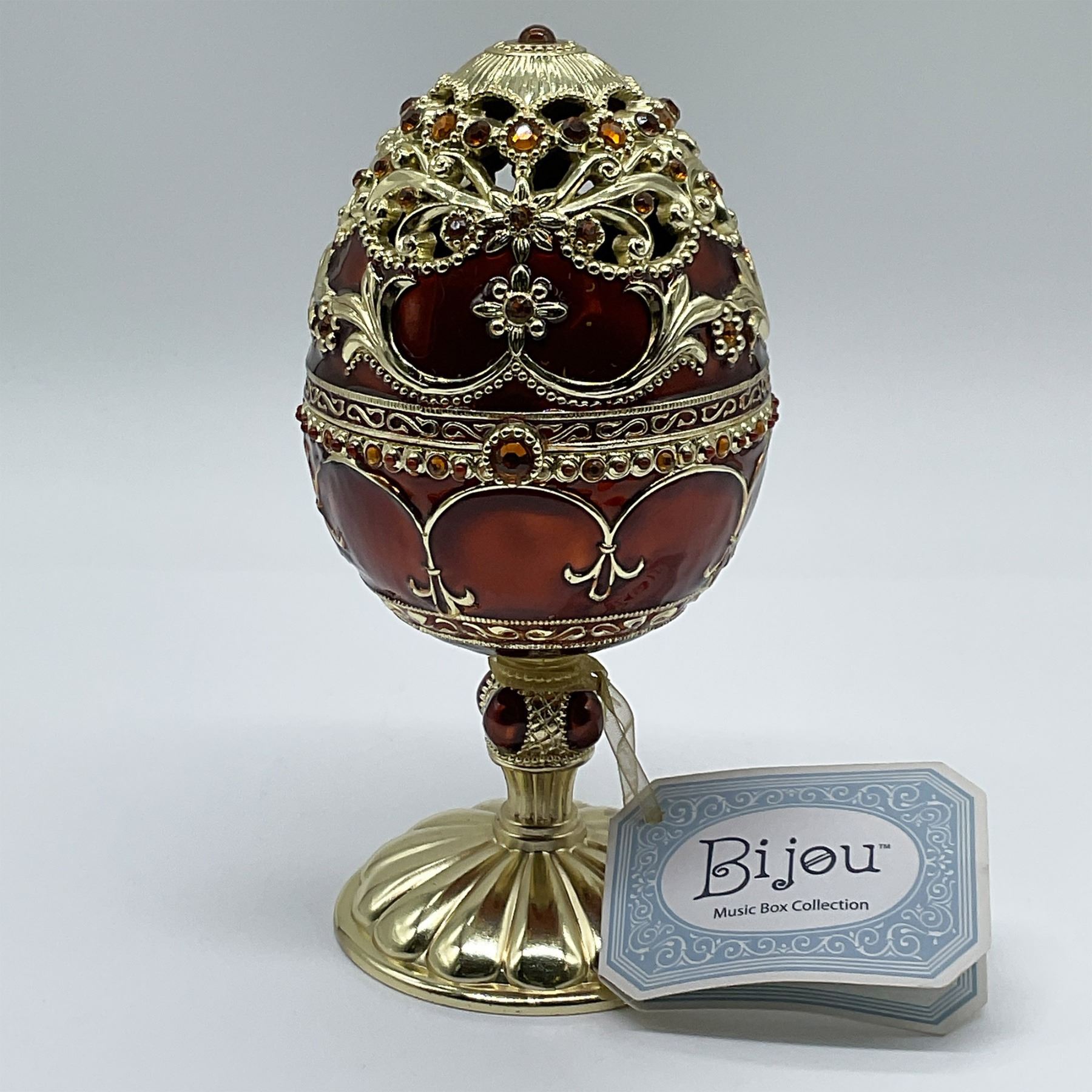 Bijou Music Box, Ornate Egg with Shoe Motif