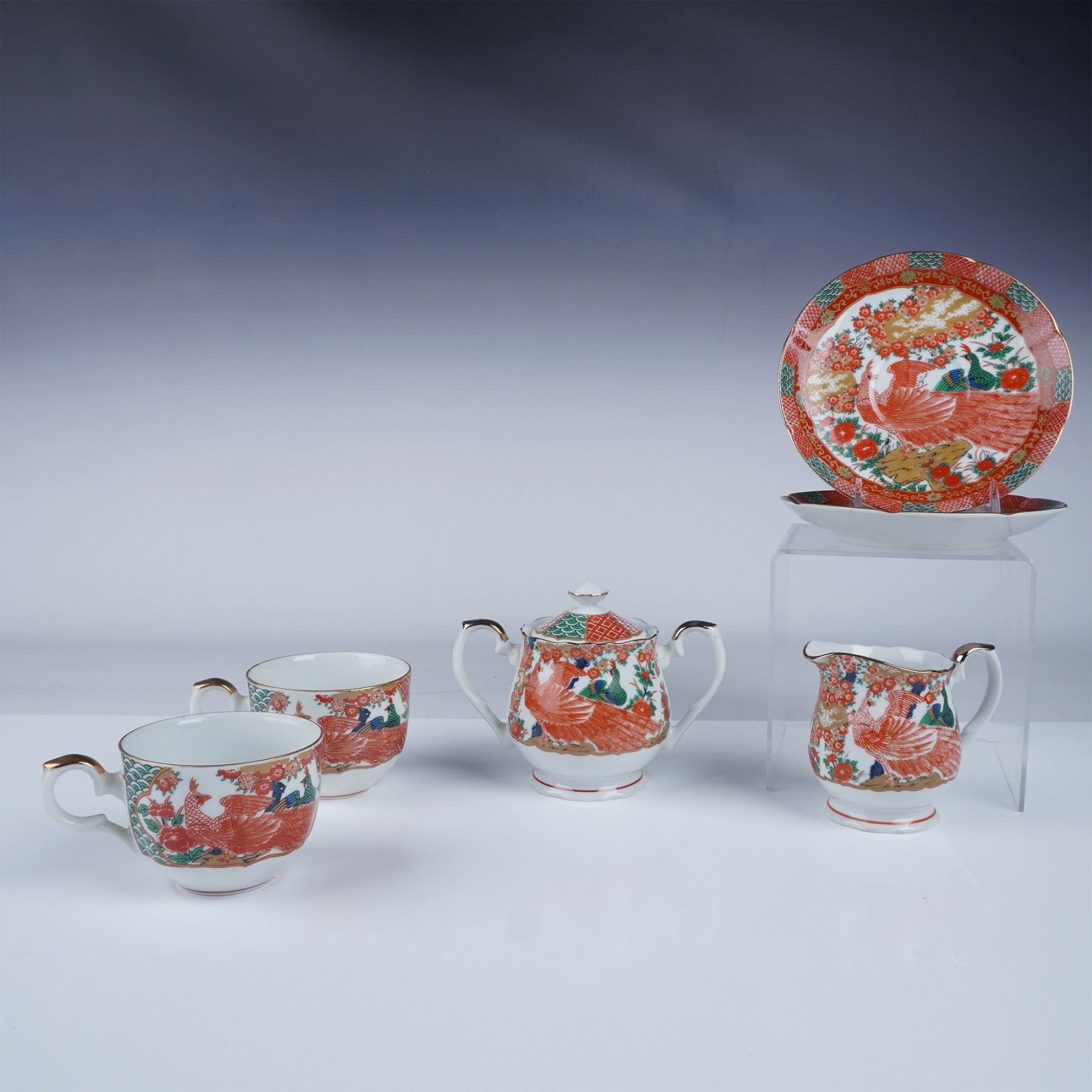 6pc Arita Imari Peacock Motif Porcelain Tea Set