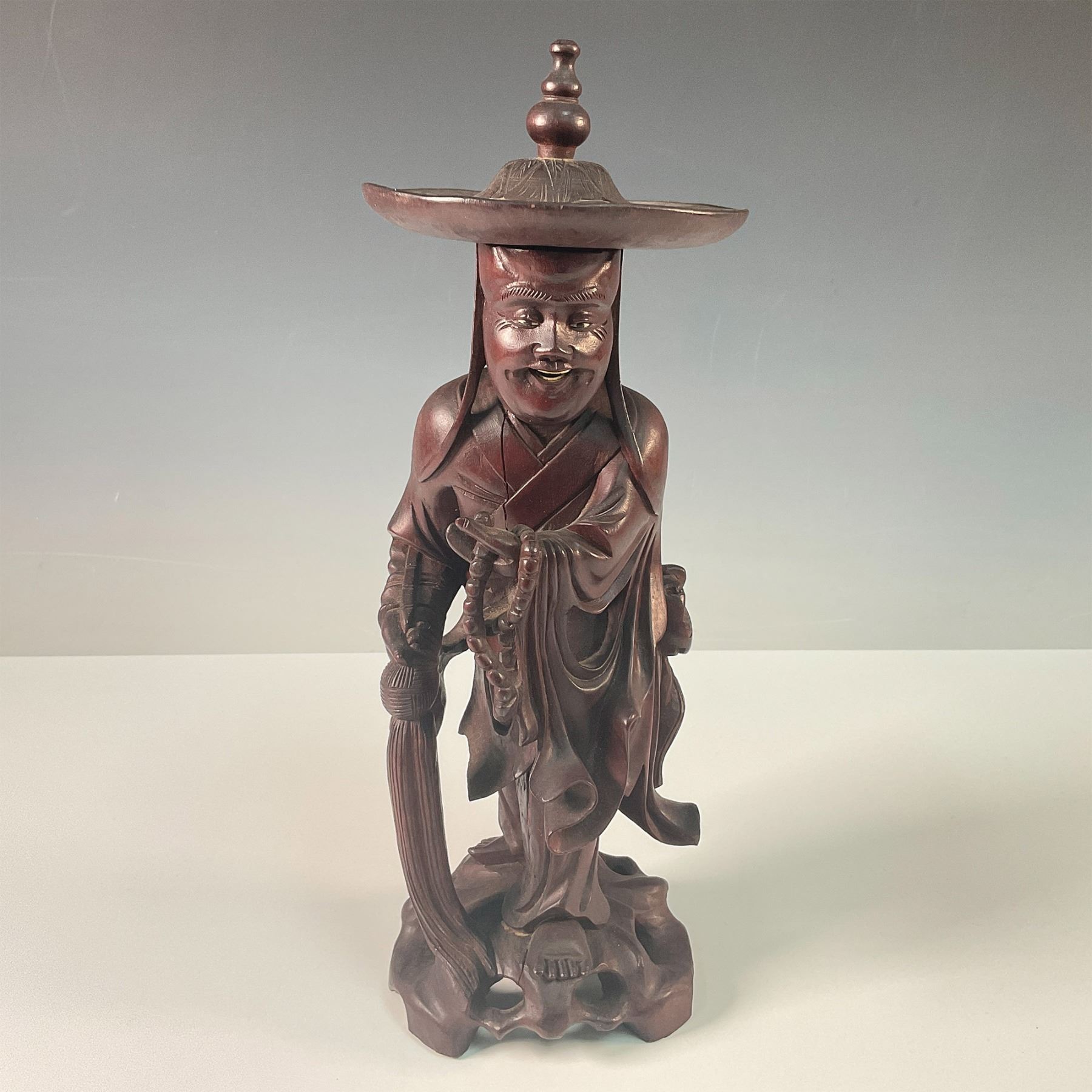 Chinese Hand-Carved Wooden Priest Figurine