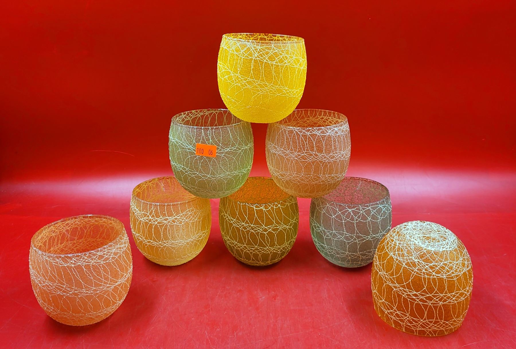 MCM Spaghetti Glassware Set Of 8 Roly Poly Glasses