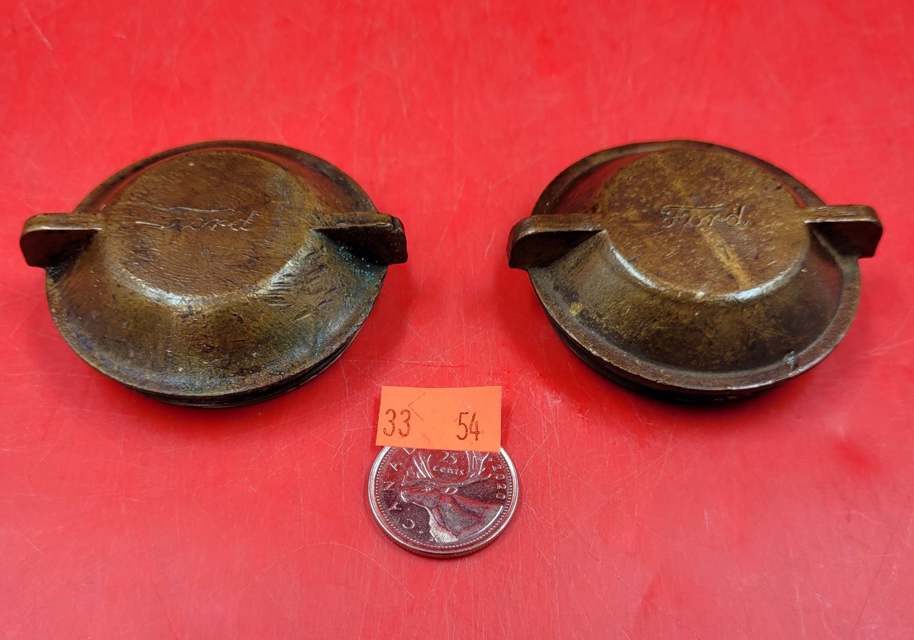 2 Antique Brass Ford Radiator Caps