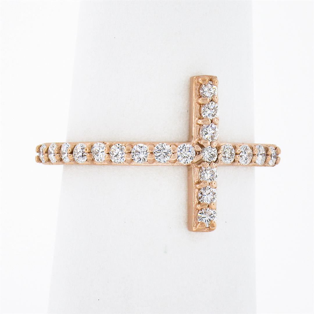 NEW 14k Rose Gold 0.40 ctw Round Brilliant Cut Diamond Curved Cross ...