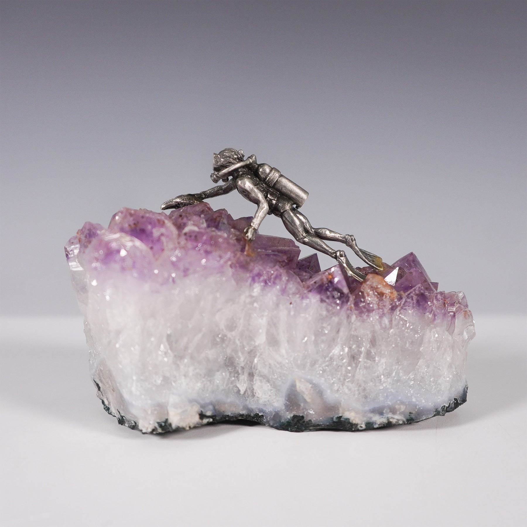 Amethyst Crystal Cluster with Scuba Diver Figurine