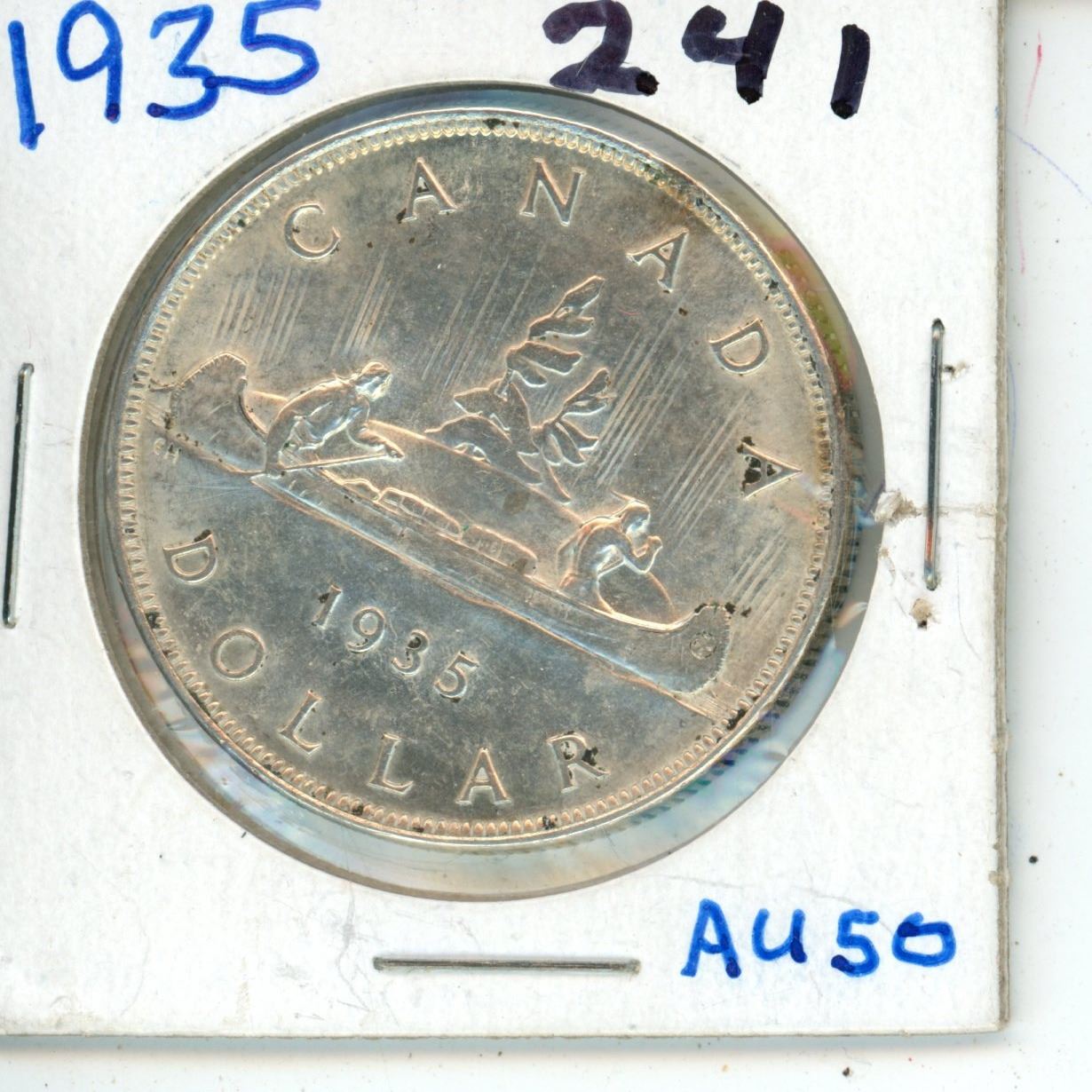 1935 canadian 1 dollar coin- AU 50 - Schmalz Auctions