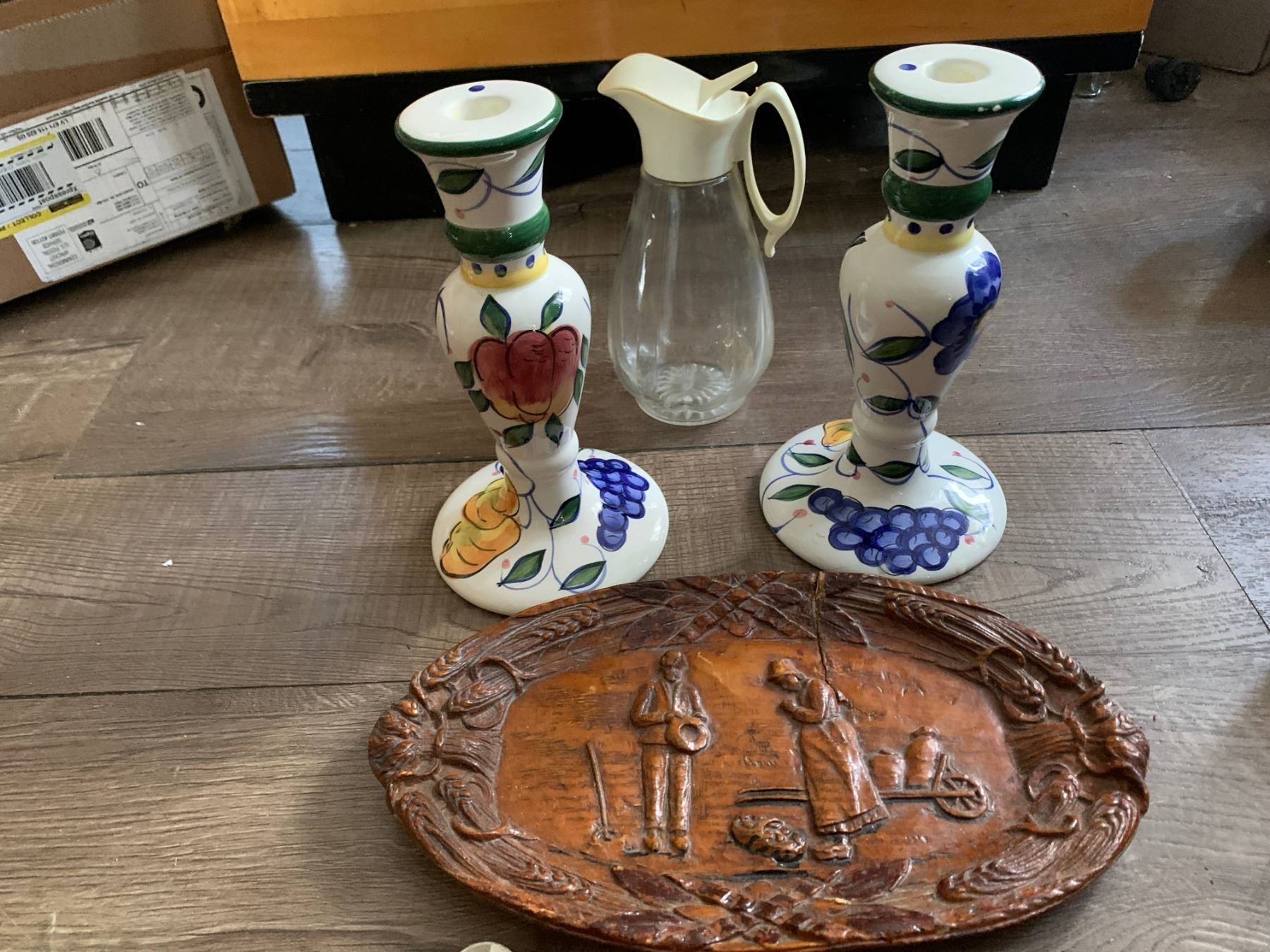 Italian style candle holders -1969!syrop dispenser , carved platter of ...