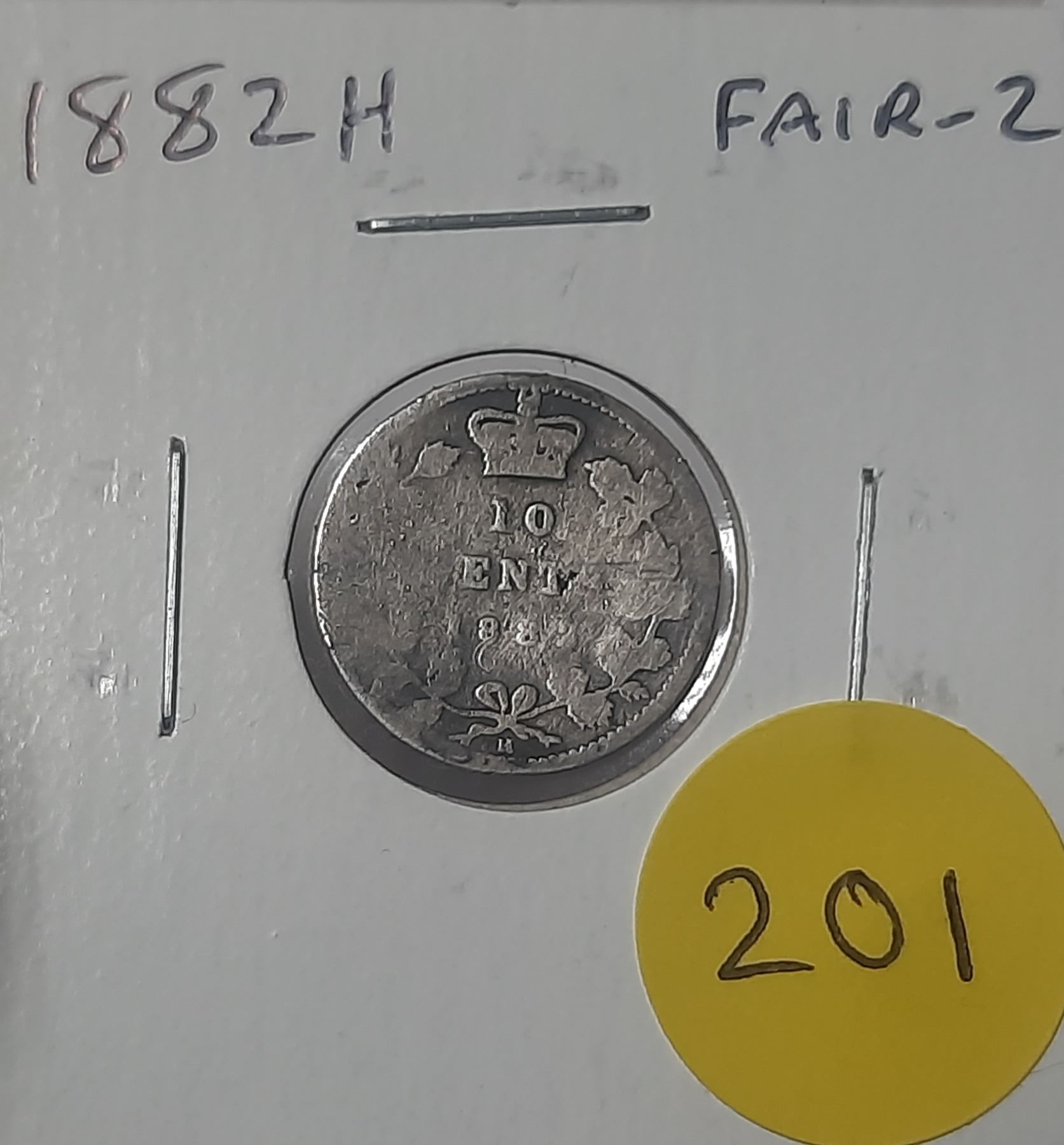 1882H Canadian Victorian Silver 10 Cents. Fair-2 with readable date. - Schmalz Auctions