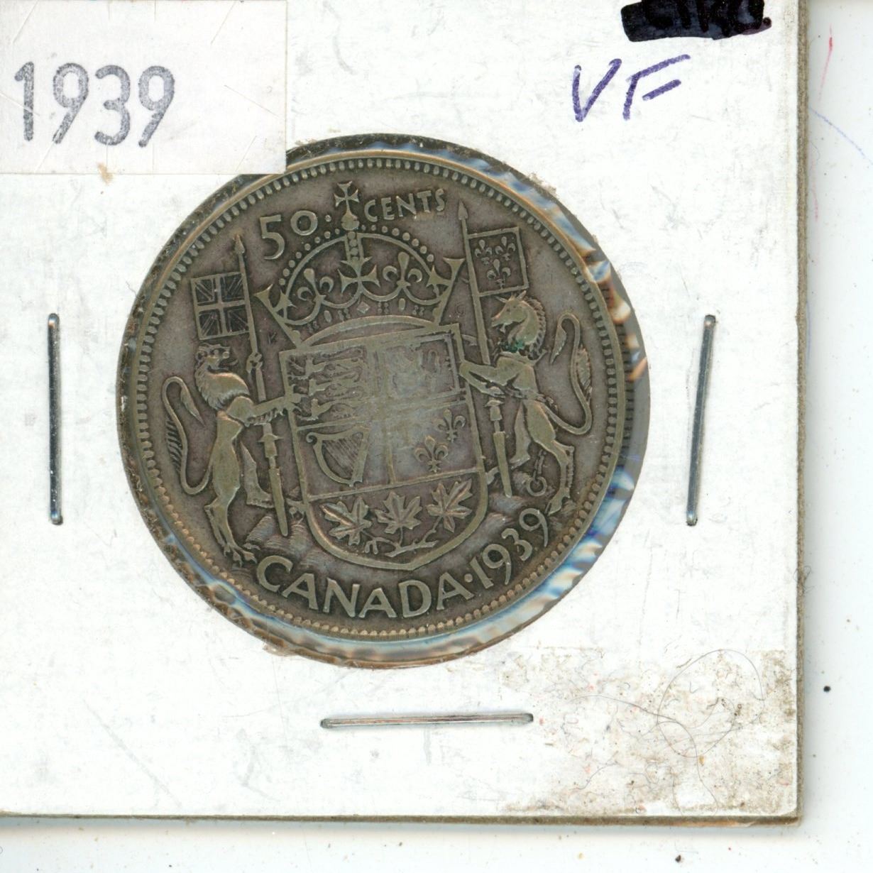 1939 canadian 50 cent coin- VF - Schmalz Auctions