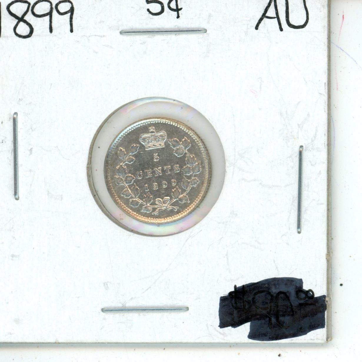 1899 canadian 5 cent coin- AU - Schmalz Auctions