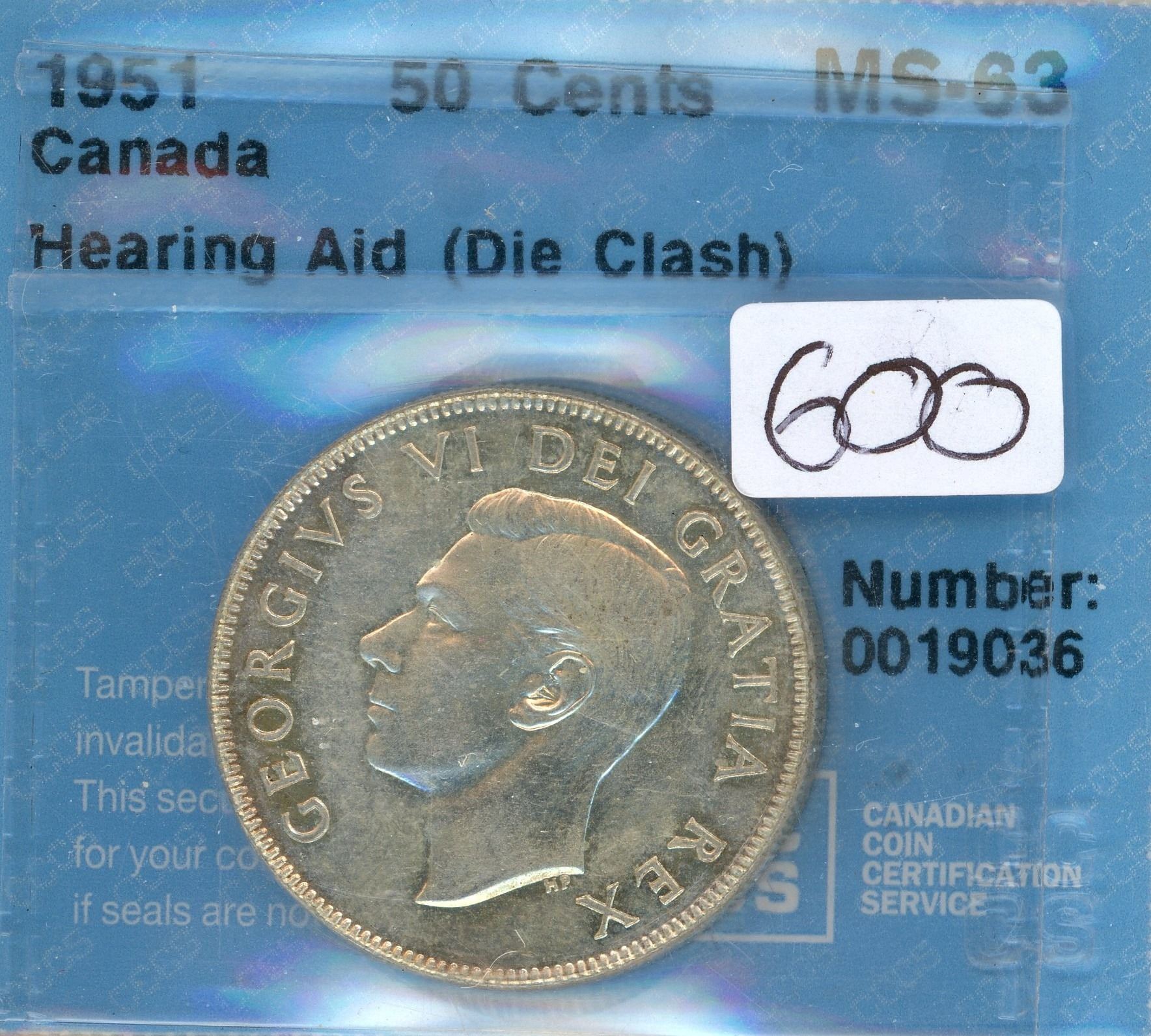 1951 Canadian 50 cent coin - graded, MS-63 - Schmalz Auctions