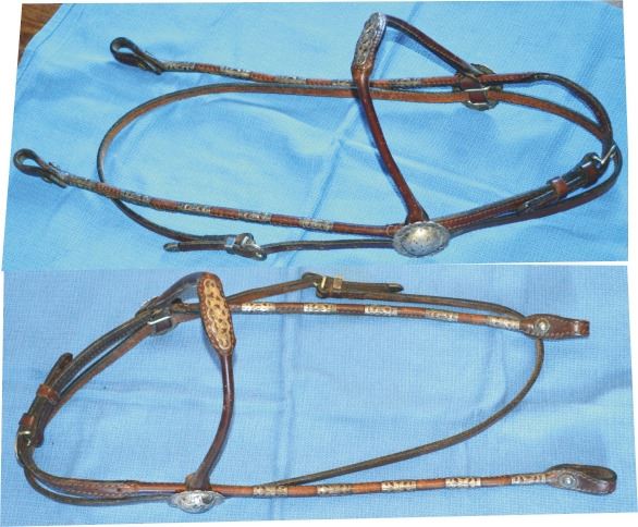silver mounted filigree headstall with 1 ¾" conchos