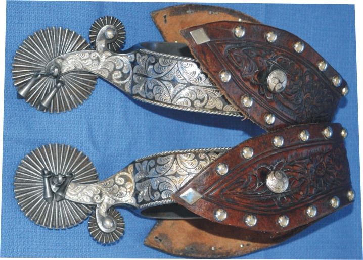 JT Silversmiths large silver inlaid Bohlin pattern spurs