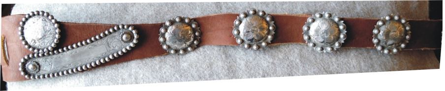 string of silver conchos and cantle plate