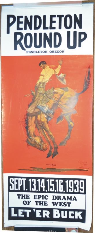 1939 Pendleton roundup poster, & very rare Roundup puzzle in original box