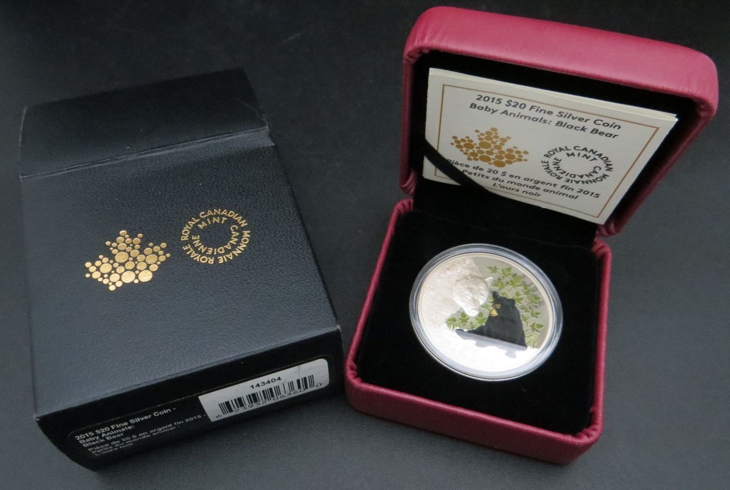 RCM 2015 $20 Baby Animals Black Bear 9999 Pure Silver Coin 6487/7500
