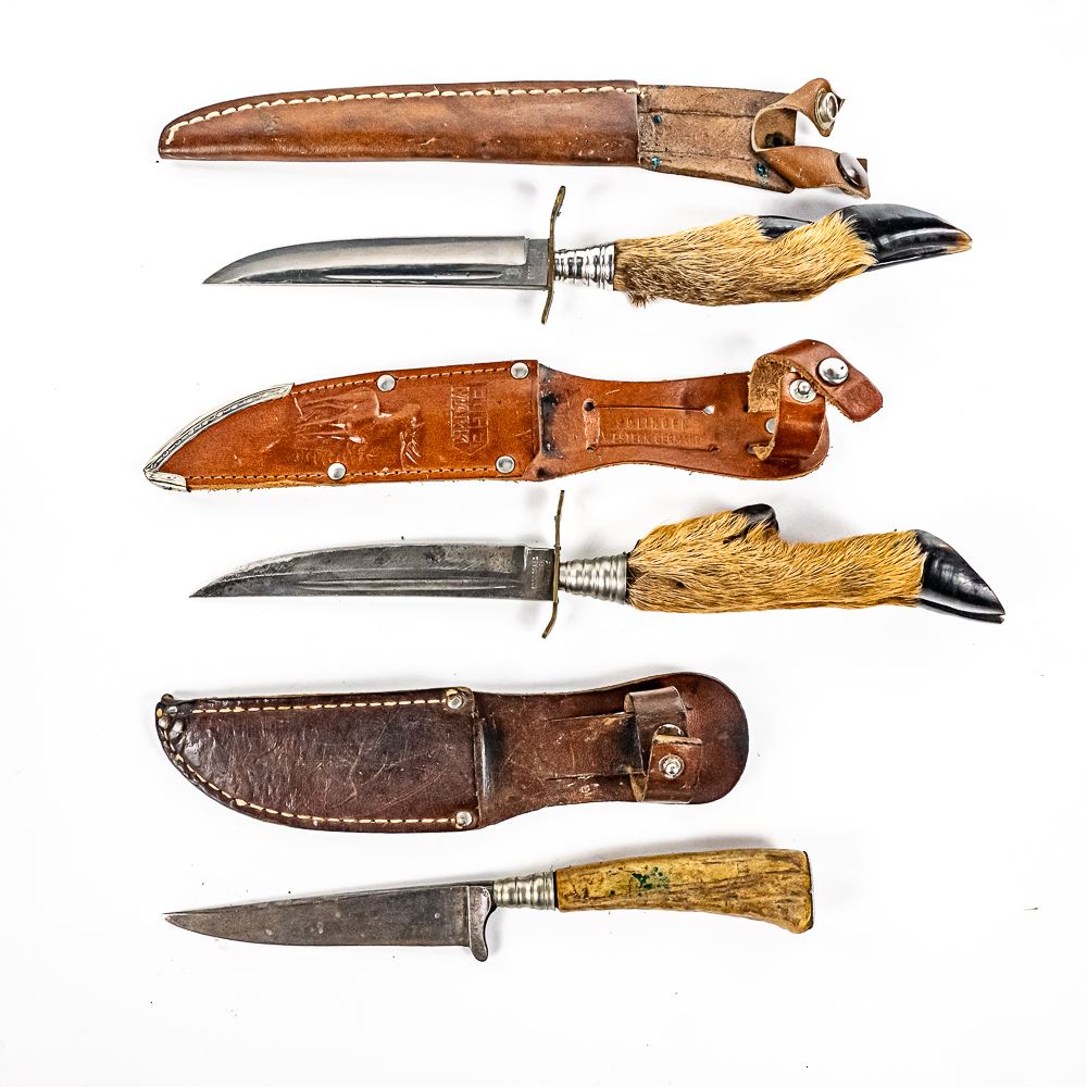 3 Antique Deer hoof/ Stag Handle Knives