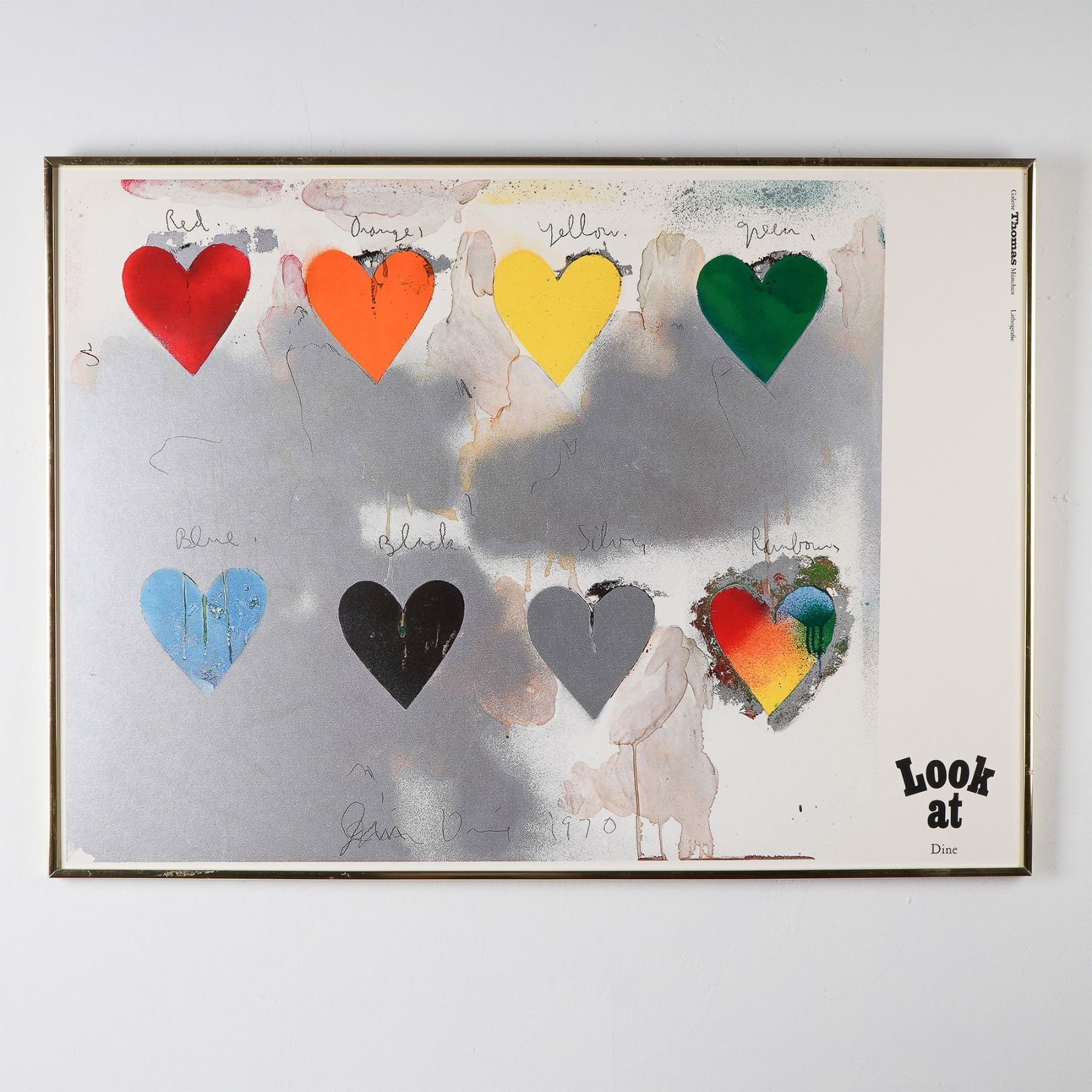 Jim Dine, Lithograph Poster on Paper, Color Hearts, Exhibition Look At Dine