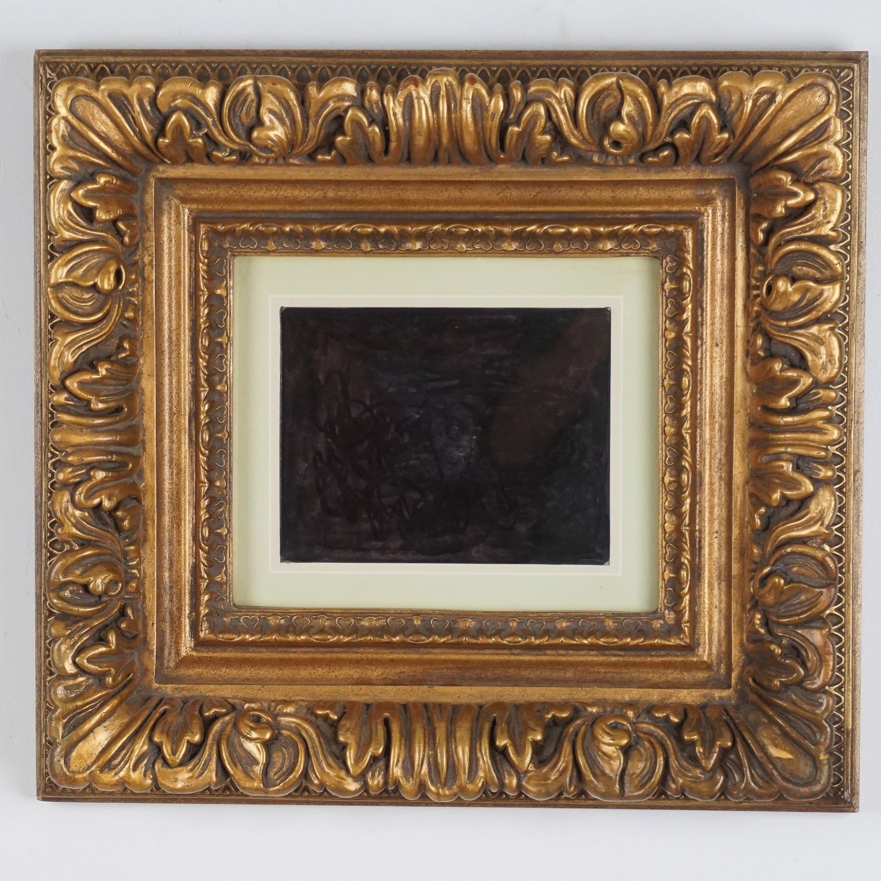 Black on Black Abstract Artwork in Ornate Gilded Frame