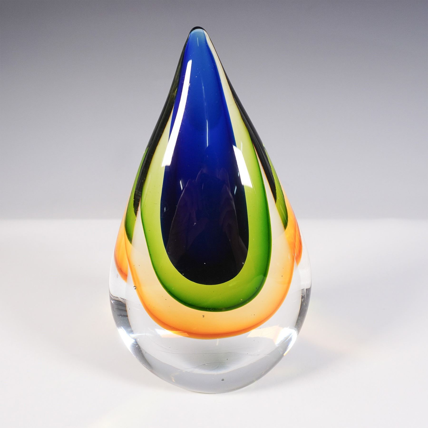 Art Glass Paperweight, Multicolor Teardrop Form