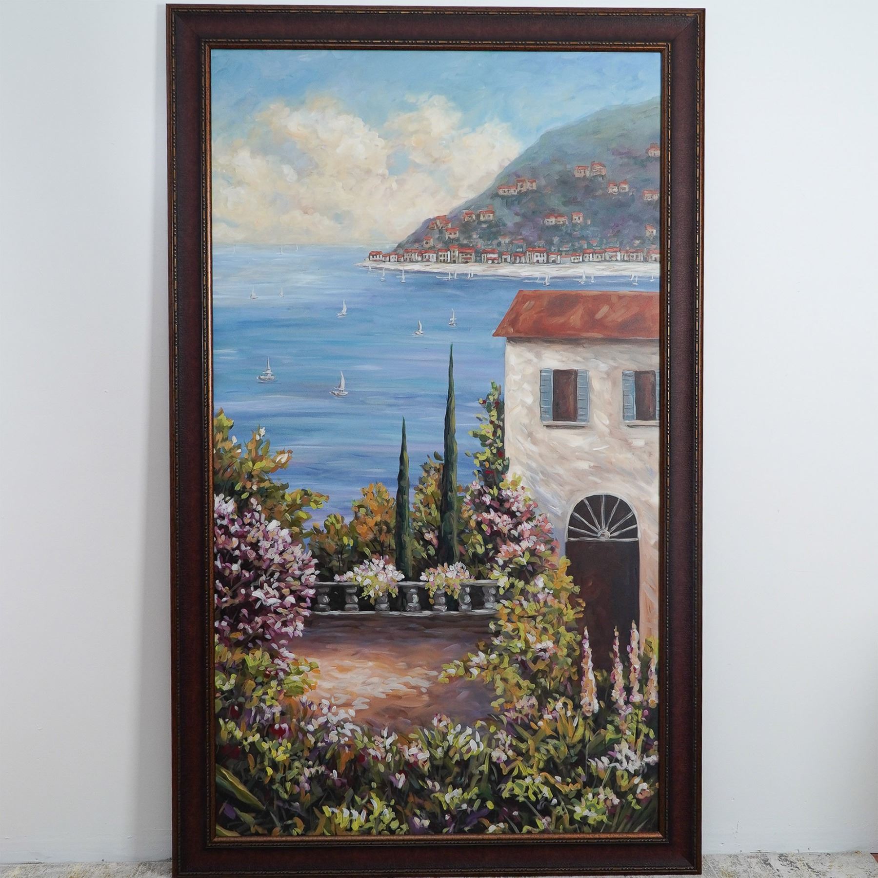 Kirk D. Denney, Oil Painting, Mediterranean Coastal Villa Scene, Signed