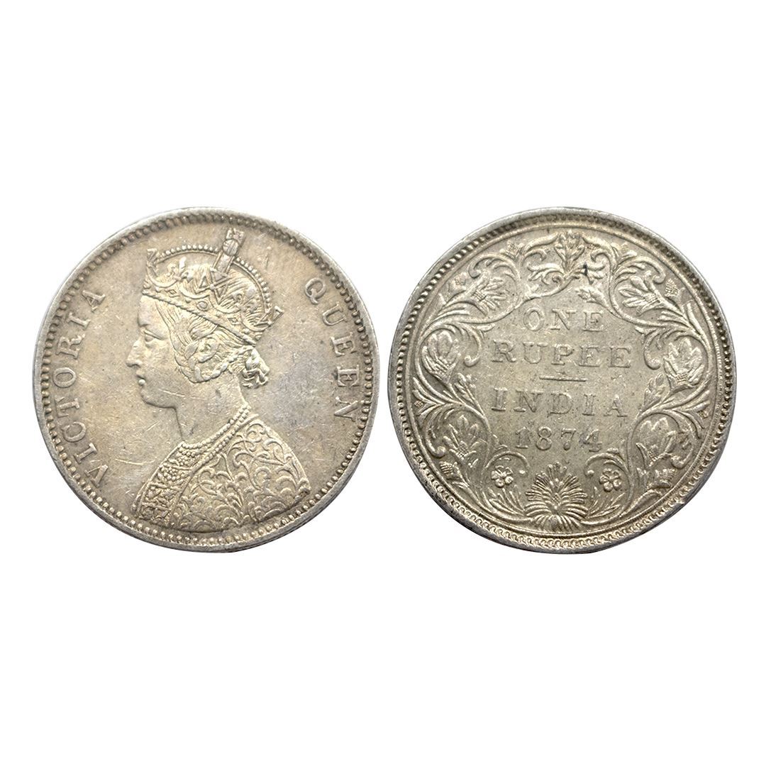 Victoria Empress, 1874 AD, Silver Rupee, 11.65 gms, Calcutta Mint.