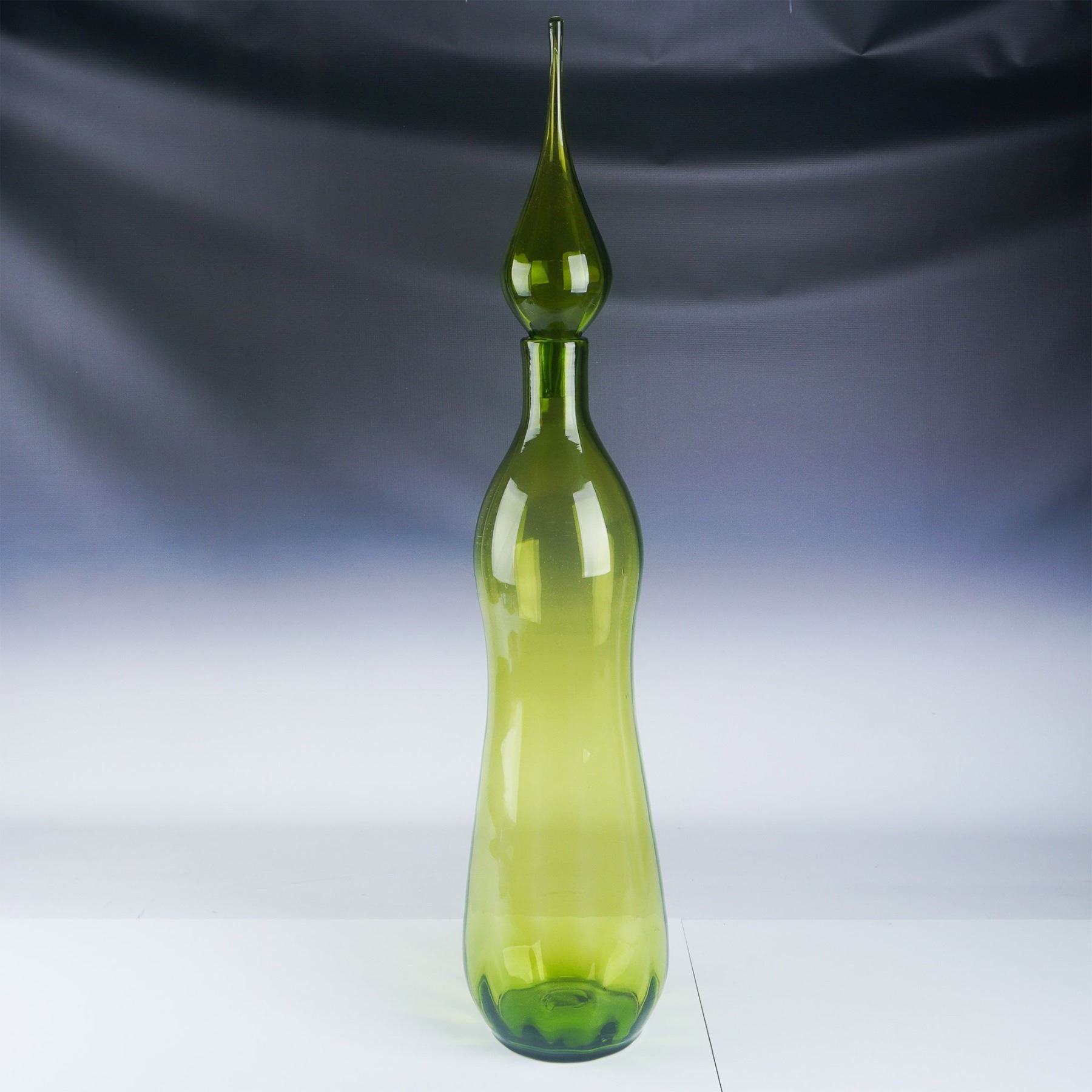 Blenko Mid-Century Modern Green Glass Decanter with Removable Stopper