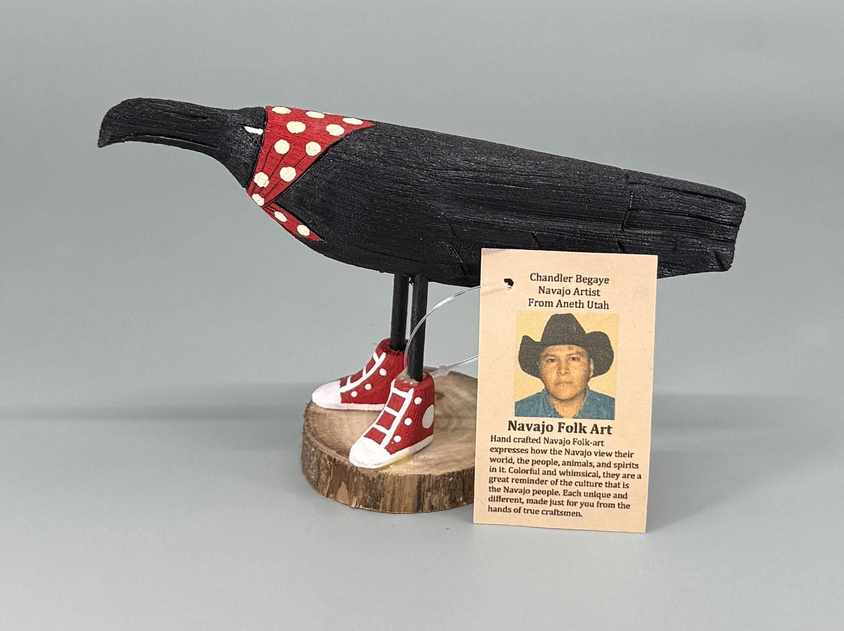 Chandler Begaye Navajo Folk Art Wood Carving Raven