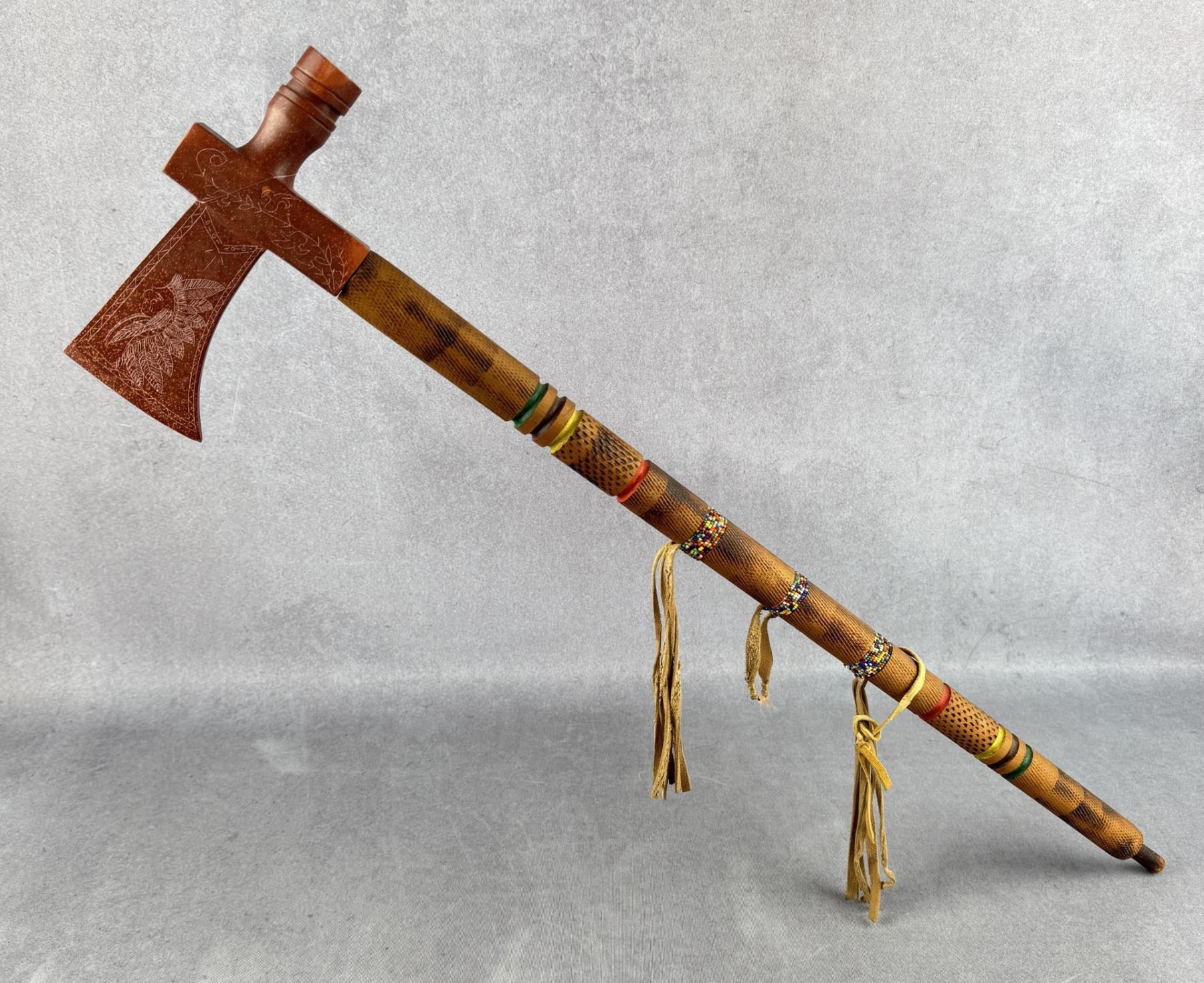 Catlinite Pipestone Beaded Peace Pipe Tomahawk