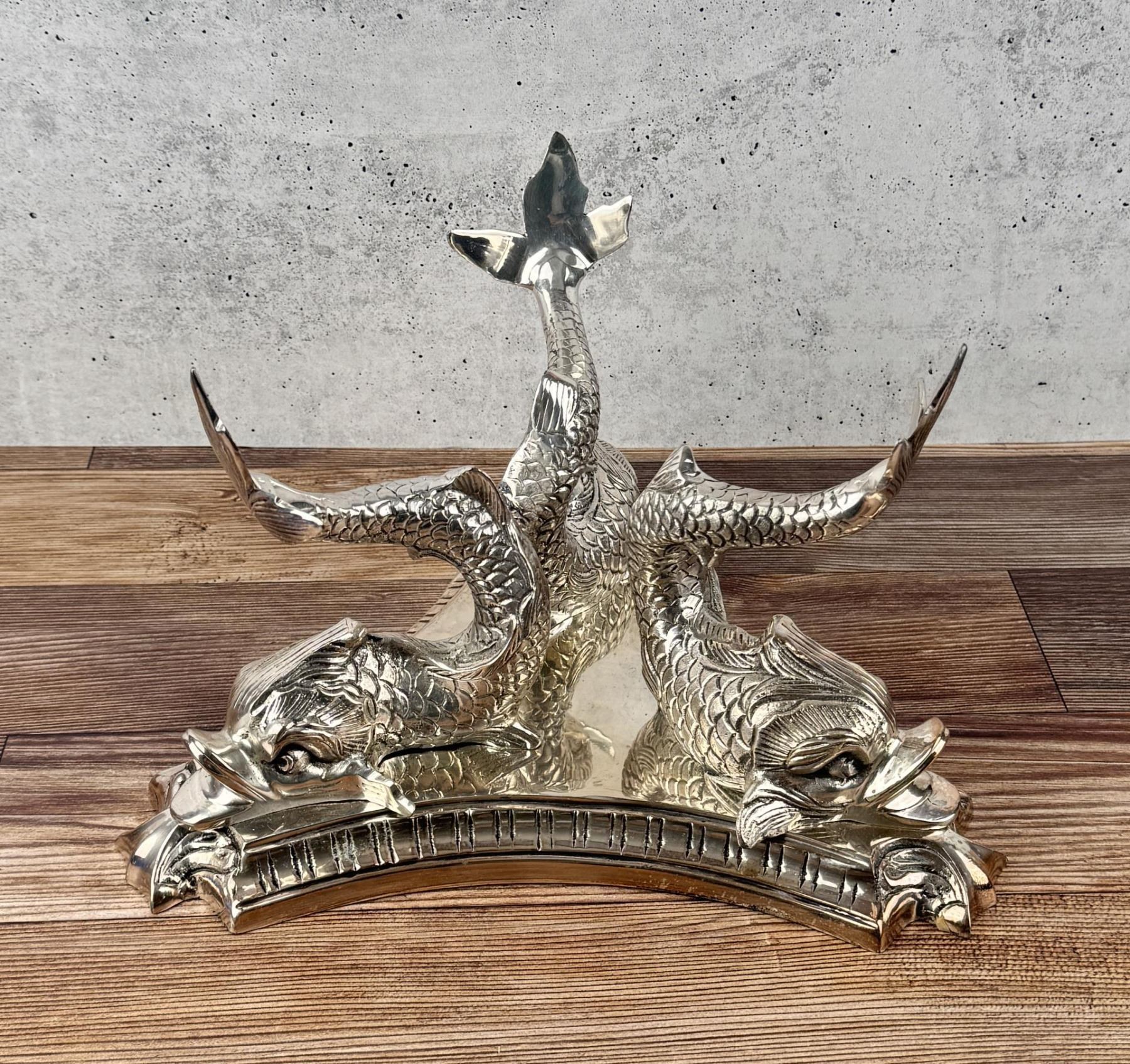 Lacquered EPNS Dolphin Fish Bowl Holder