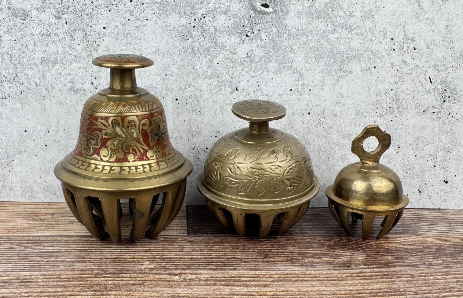 Engraved Brass Elephant Claw Tiger Bells