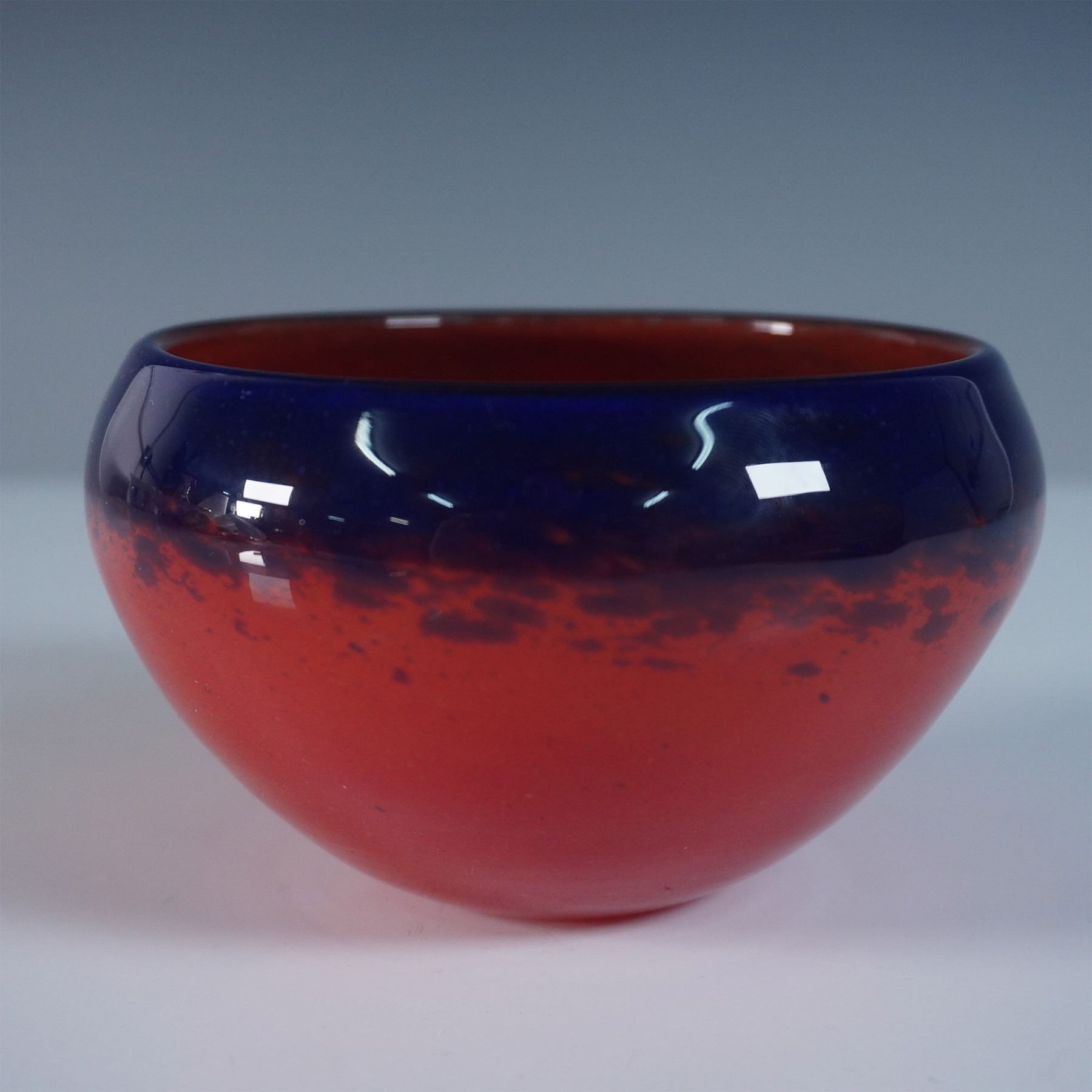 Schneider France Art Deco Pate de Verre Glass Bowl in Red and Blue