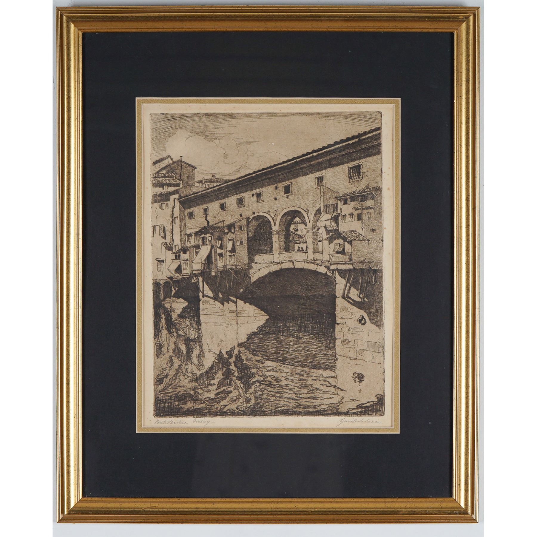 Guido Colucci Framed Etching, Ponte Vecchio Florence