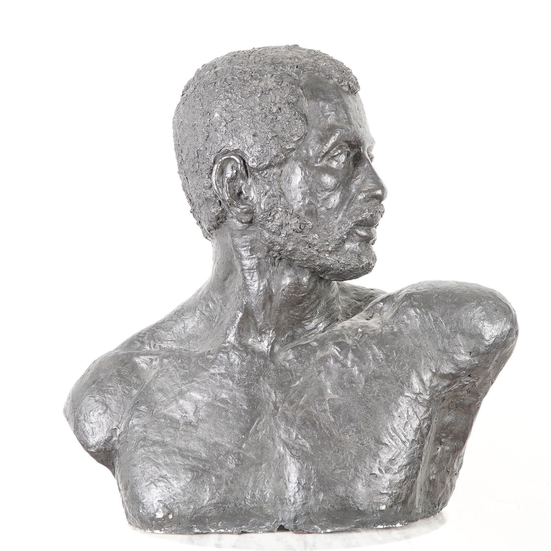 Original Painted Plaster Bust, Portrait Bust of a Nude Bearded Man, Signed