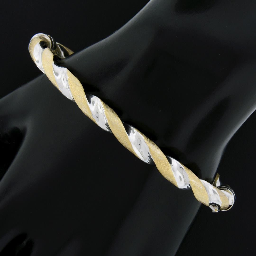 Italian 14K TT Gold 7" Polished & Matte Finish Twist Hinged Open Bangle ...