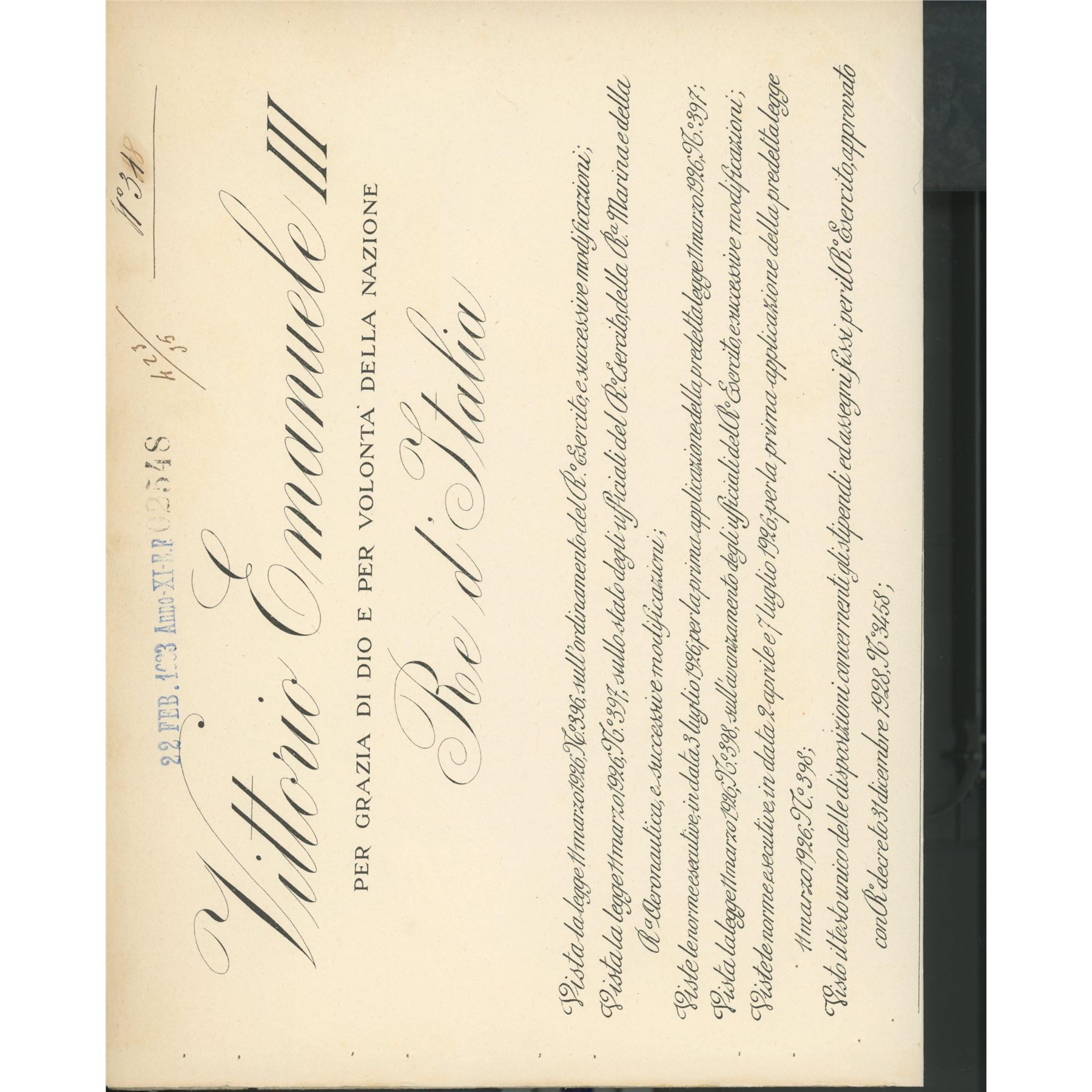 King Victor Emmanuel III signed official decree