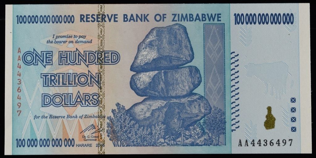 ZIMBABWE 100 TRILLION DOLLAR NOTE CRISP UNC