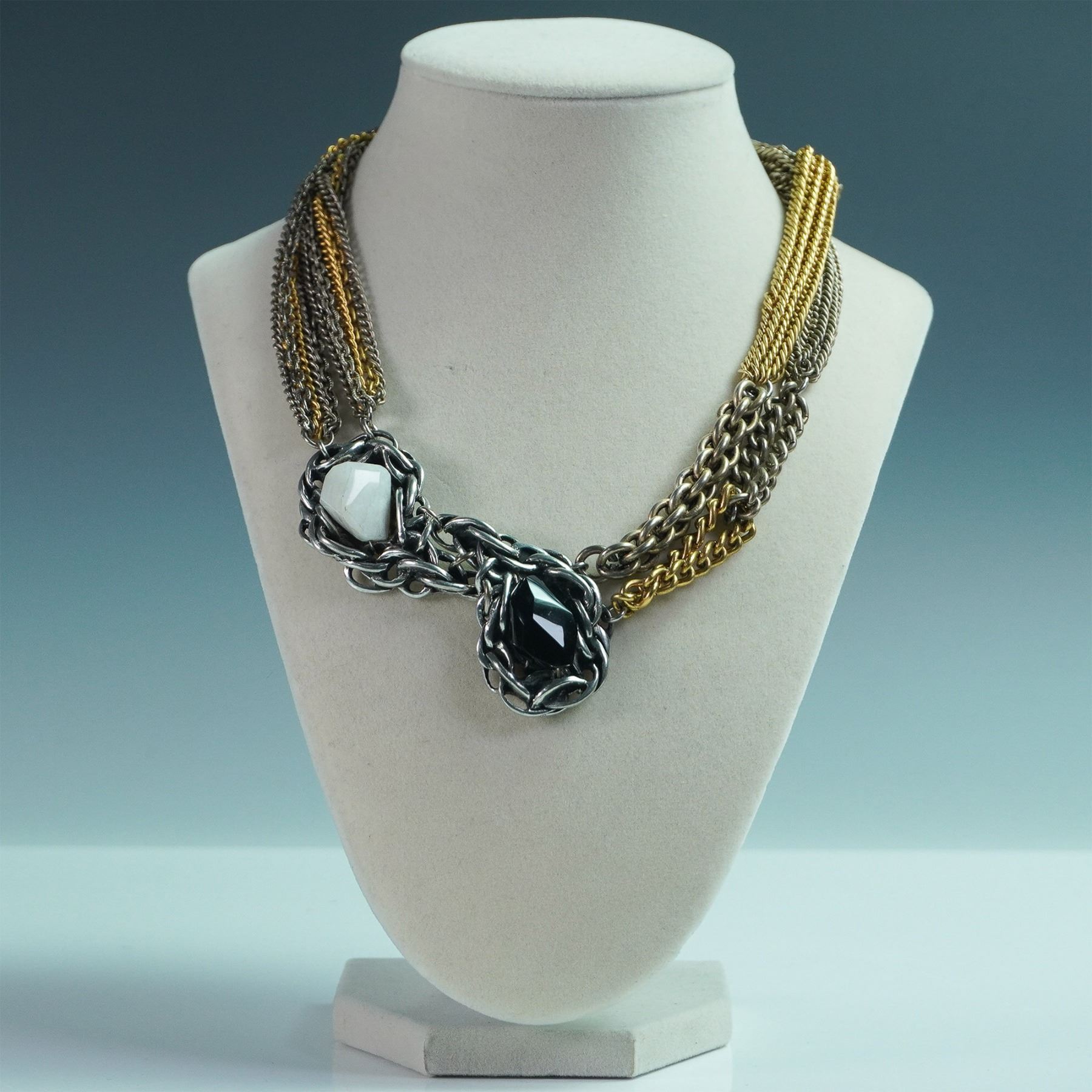 Connie Bates Mixed Metal Chain Necklace with Enclosed Gemstones