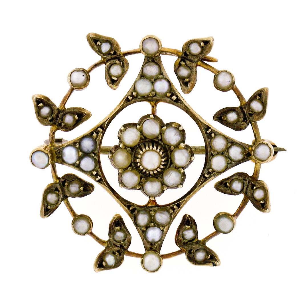 Antique Victorian 14K Yellow Gold Prong & Bezel Seed Pearl Open Round ...