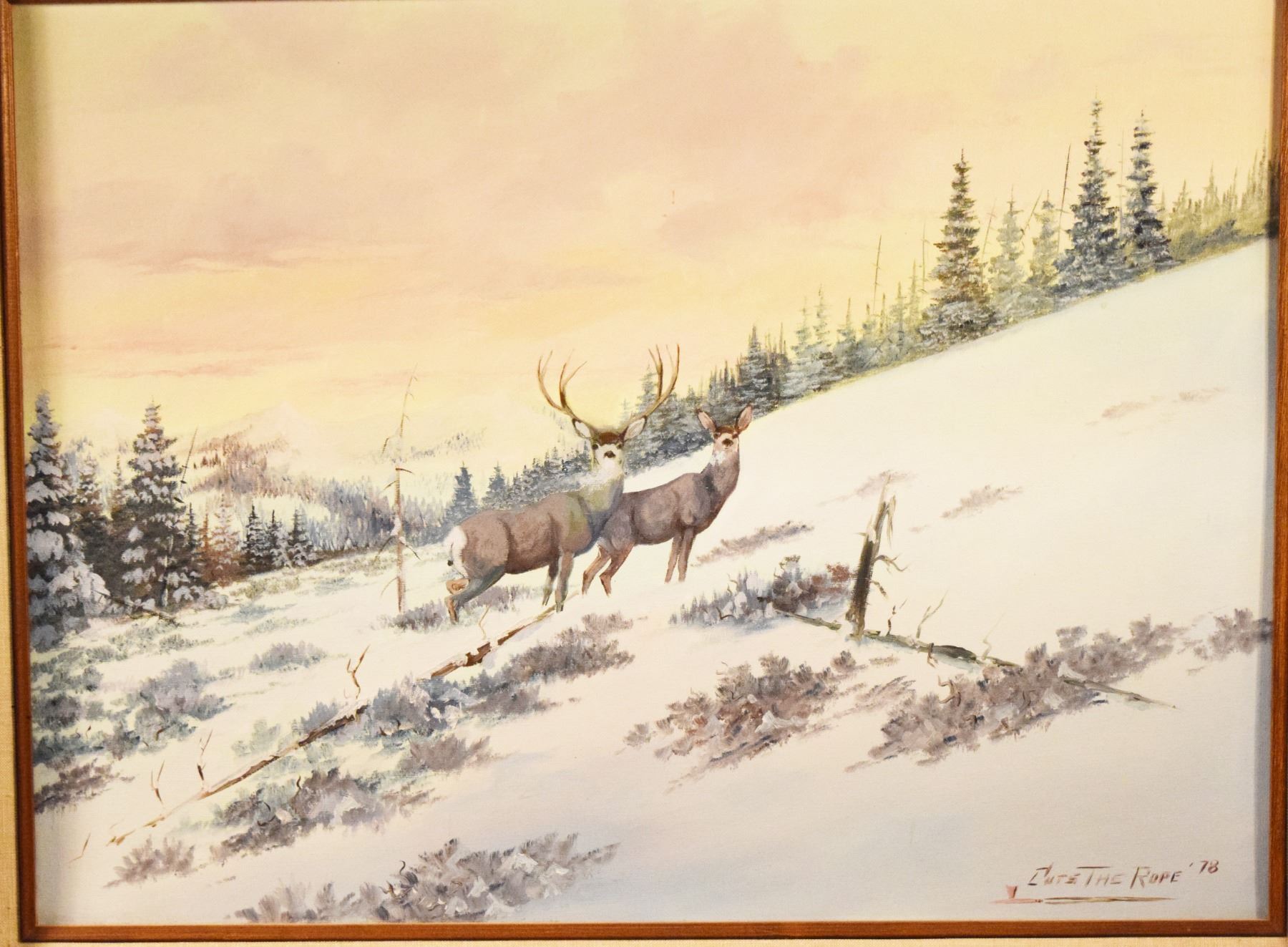 Cuts The Rope, Clarence, oil on board, Mule Deer, 18" x 24", framed ...