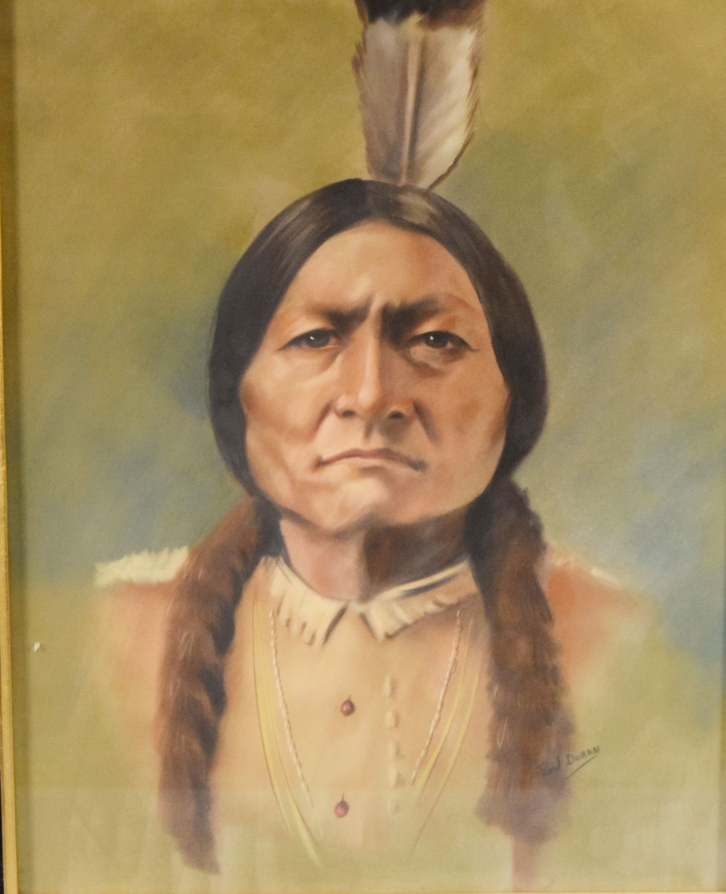 Duran, Fred, pastel, Sitting Bull, 20" x 16", framed, signed lower ...