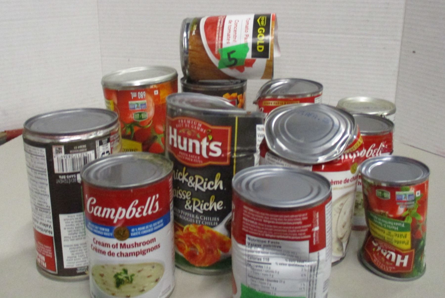 FREIGHT DAMAGE (AS IS): APPROX. 12 CANS OF ASSORTED CANS OF GROCERIES ...