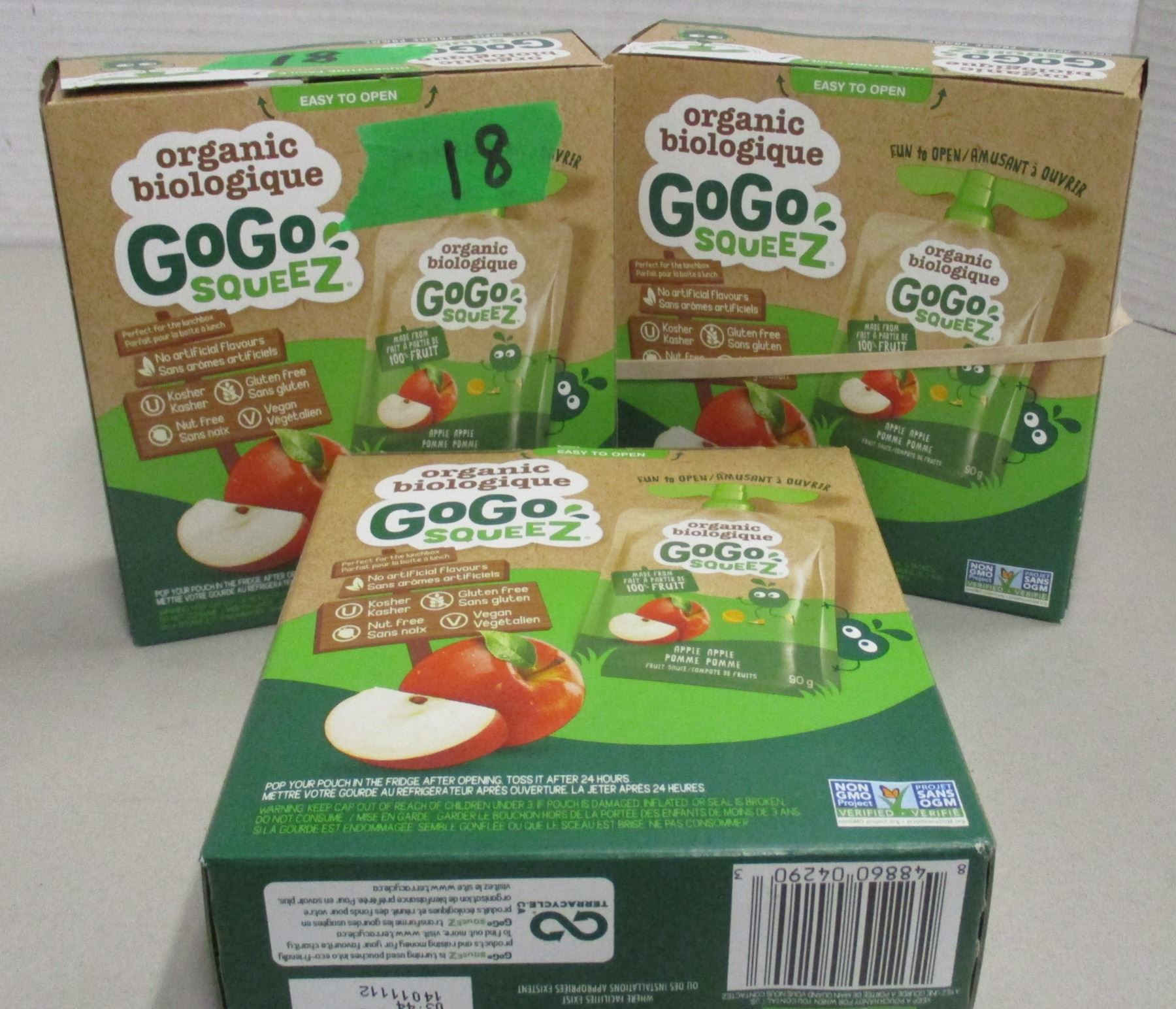 FREIGHT DAMAGE (AS IS): APPLE GO GO SQUEEZE FRUIT - 3 BOXES